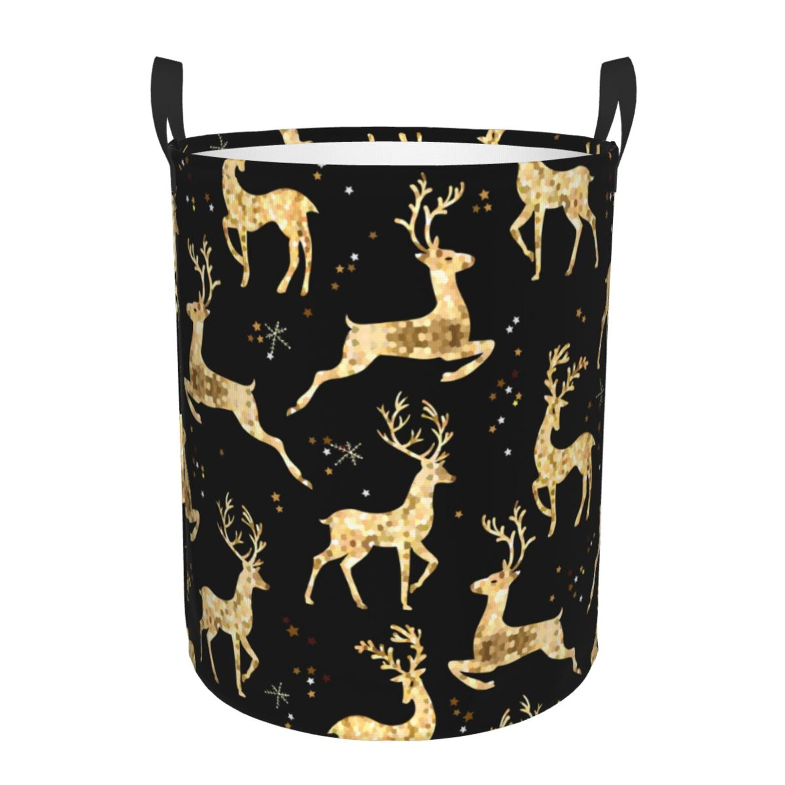 Bingfone Christmas Gold Deers Waterproof Foldable Laundry Hamper Bucket ...