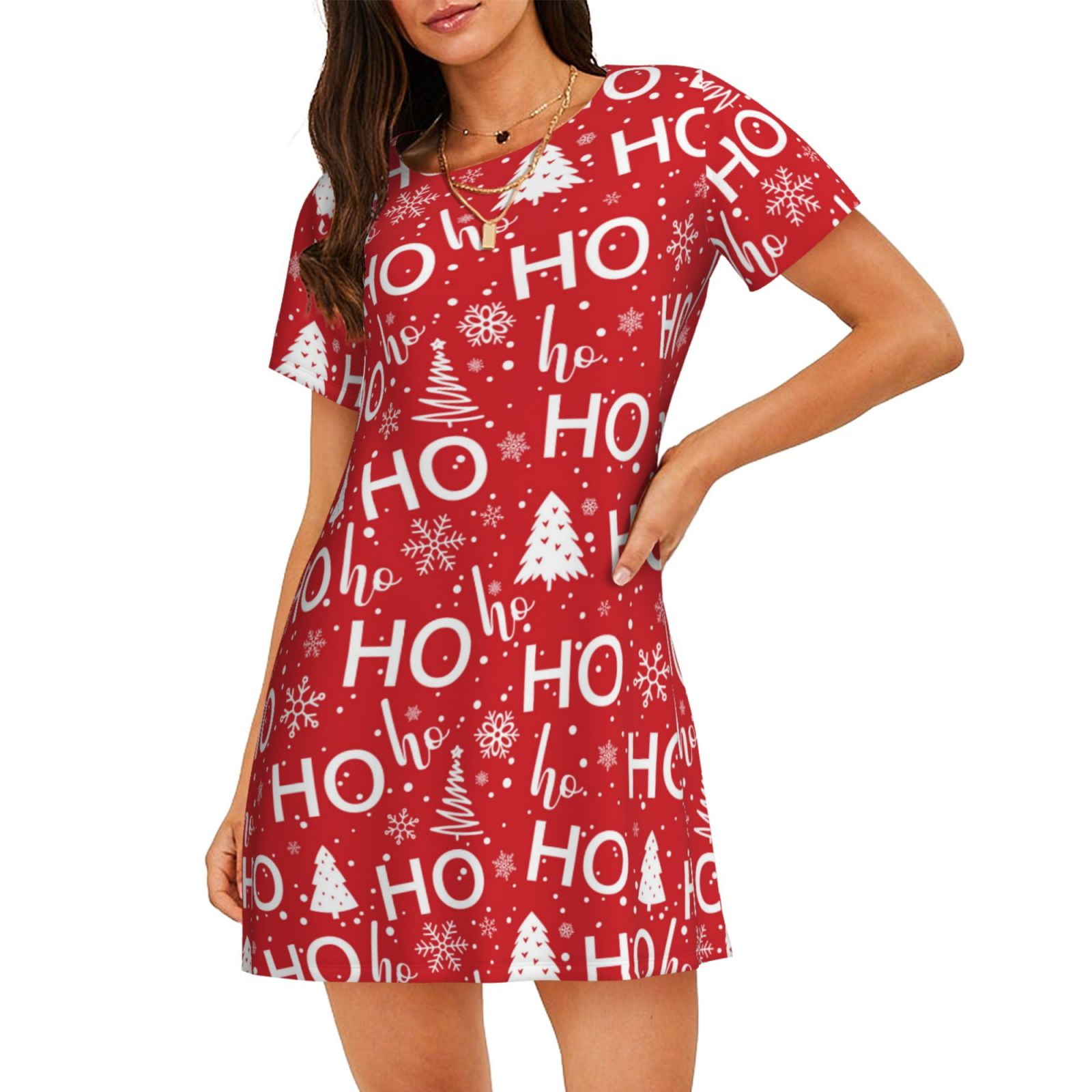 Bingfone Christmas Hohoho Nightgowns for Women Sleep Shirts Short ...
