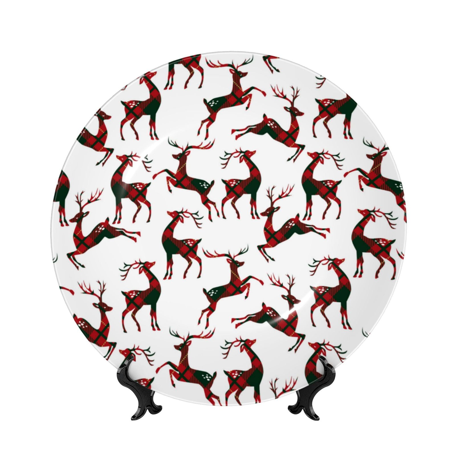 Bingfone Christmas Plaid Moose Print Bone China Dinner Decorative ...