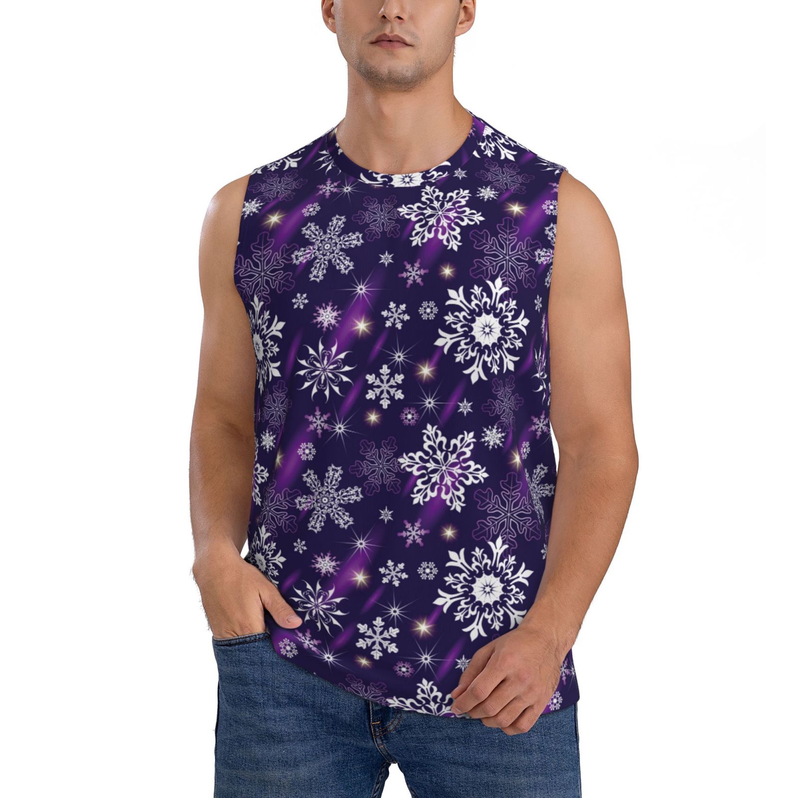 Bingfone Christmas Purple Snowflakes Pattern Men's Tank Tops Workout ...