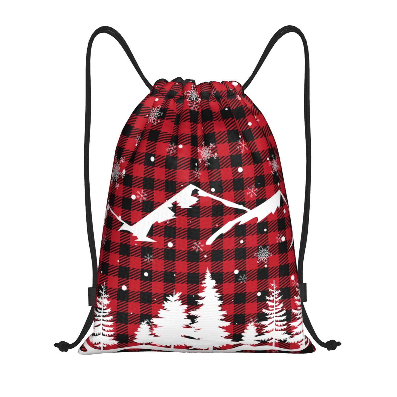 Bingfone Christmas Tree Buffalo Plaid Drawstrings Backpacks Bags For ...