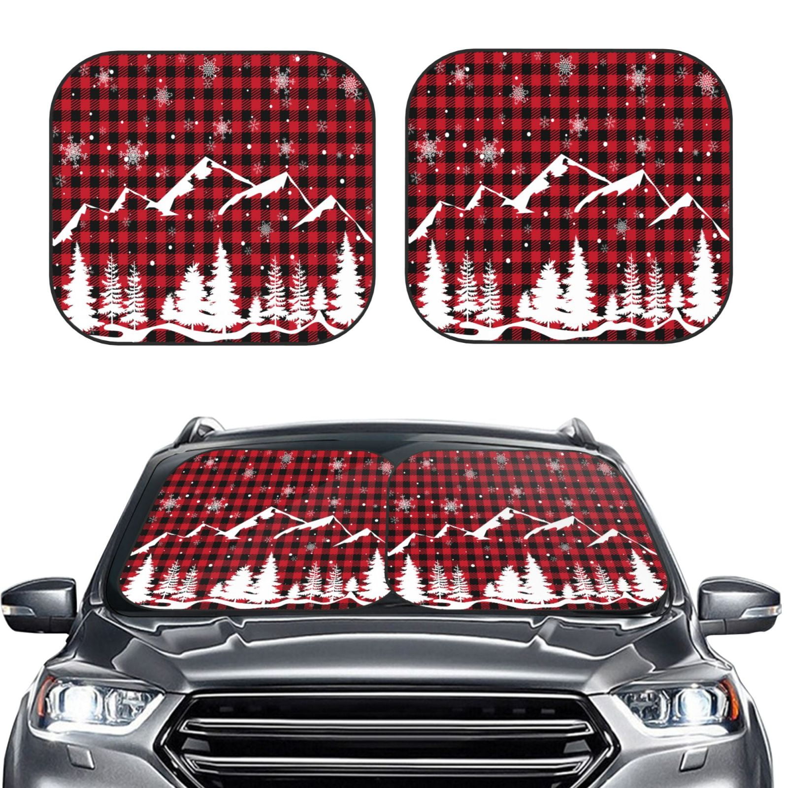 Bingfone Christmas Tree Buffalo Plaid Print 2-Piece Sun Shade Front ...