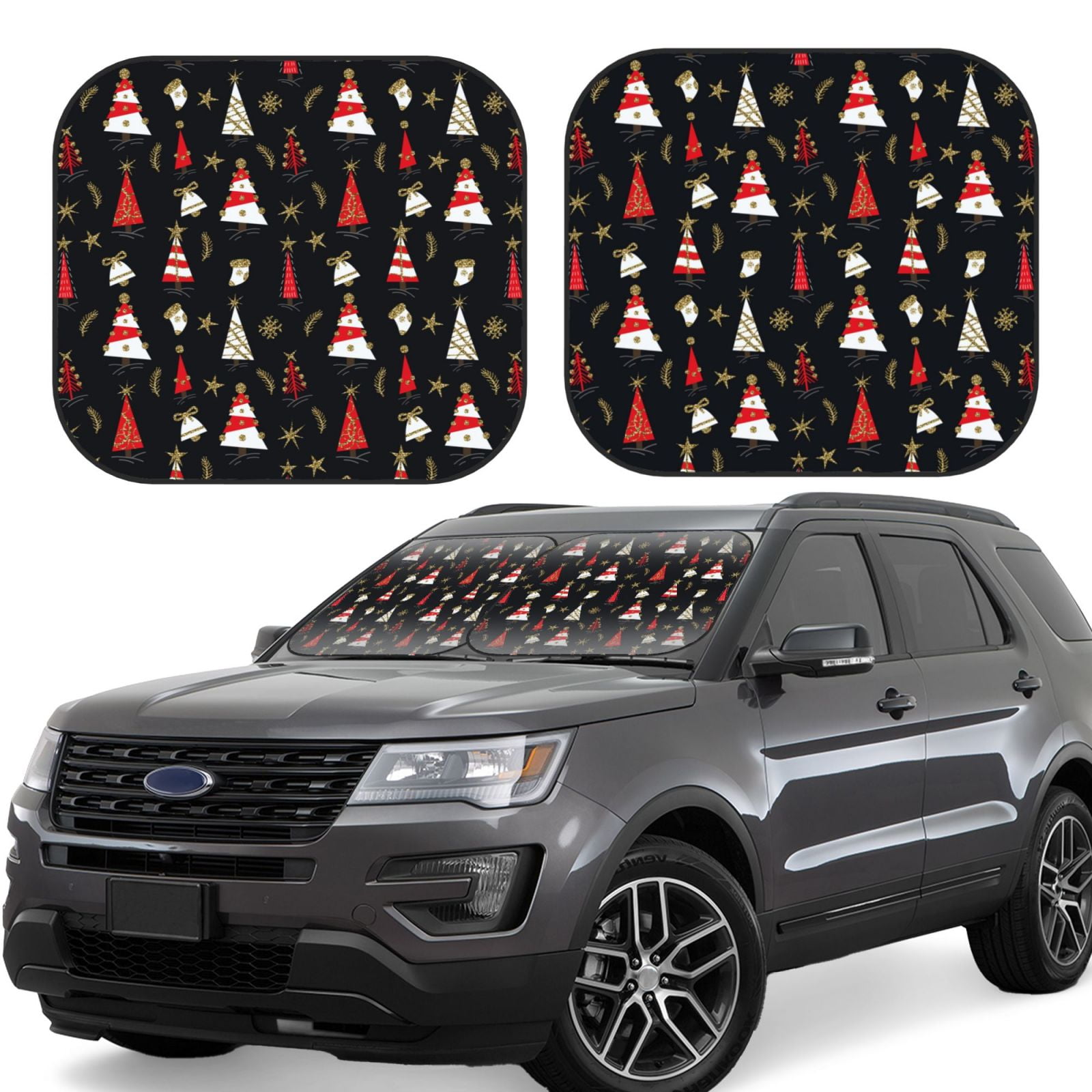 Bingfone Christmas Tree and Gold Socks Windshield Sun Shade 2-Piece ...