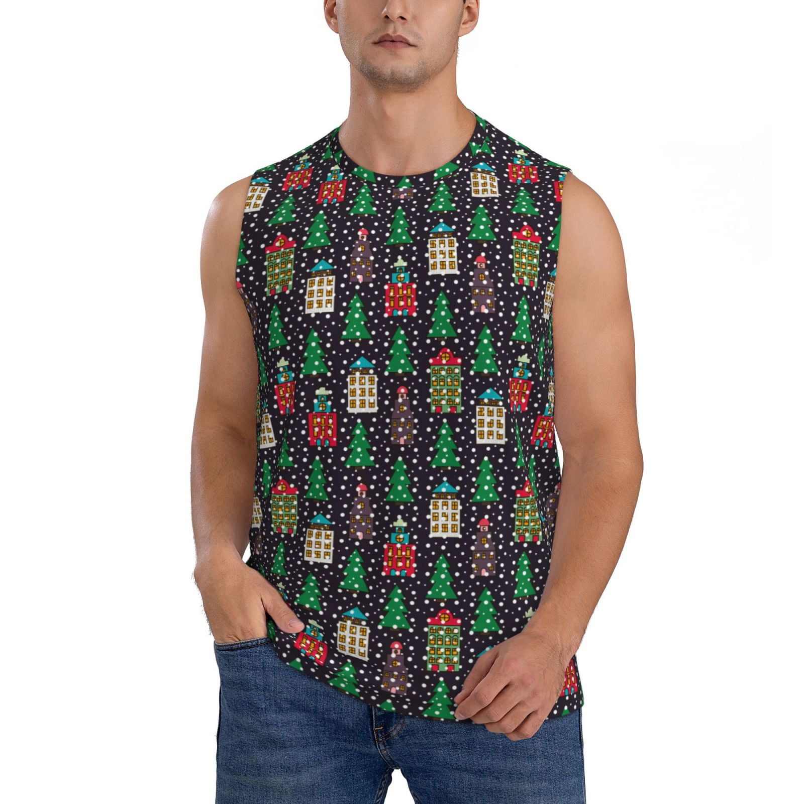 Bingfone Christmas Trees And Houses Pattern Men's Tank Tops Workout ...