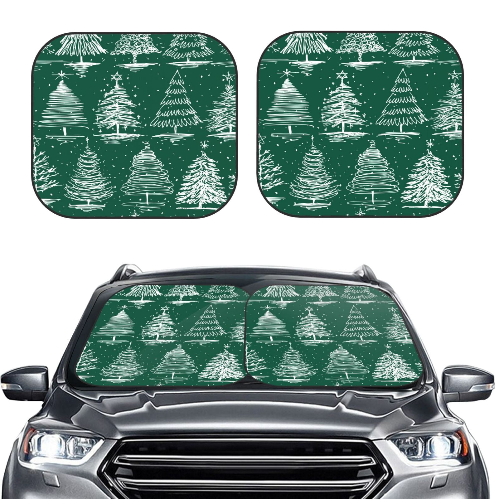Bingfone Christmas Trees Print 2-Piece Sun Shade Front Windshield ...