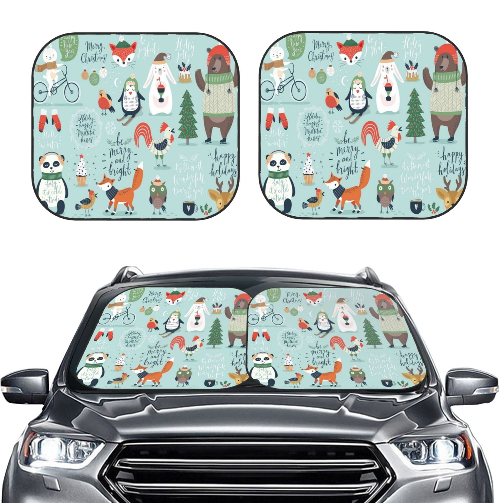 Bingfone Christmas Winter Animals Print 2-Piece Sun Shade Front ...
