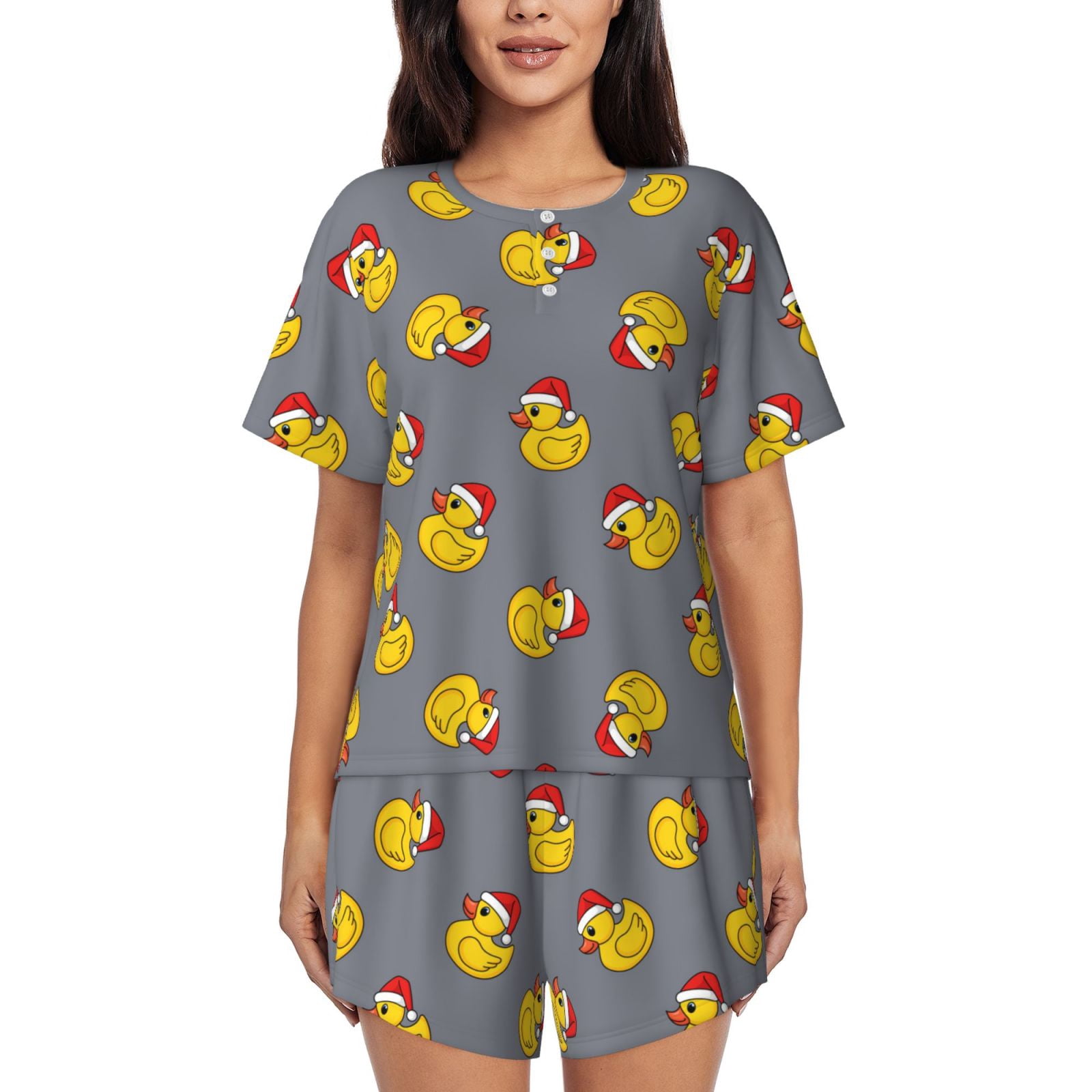 Bingfone Christmas hat duck Print Pajamas Sets for Women Soft Short ...