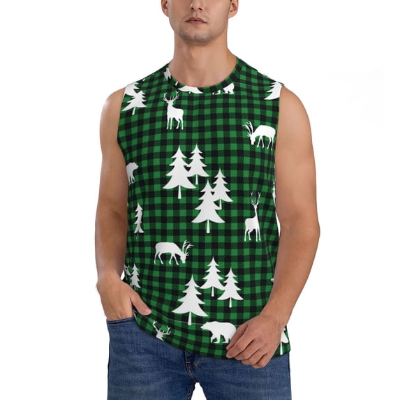 Bingfone Christmas tree green plaid Pattern Men's Tank Tops Workout ...