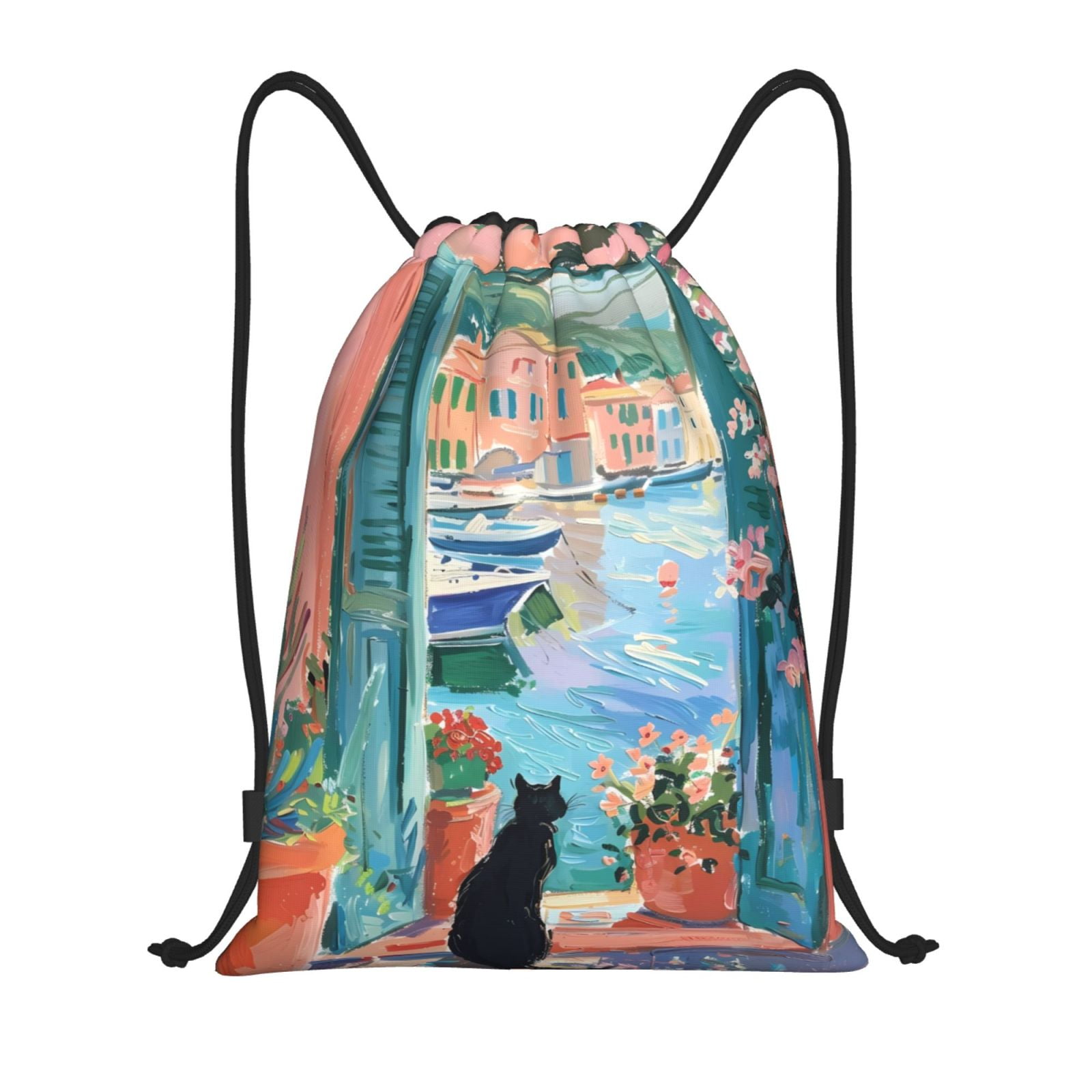 Bingfone Coastal Cat By The Window Drawstrings Backpacks Bags for Men ...