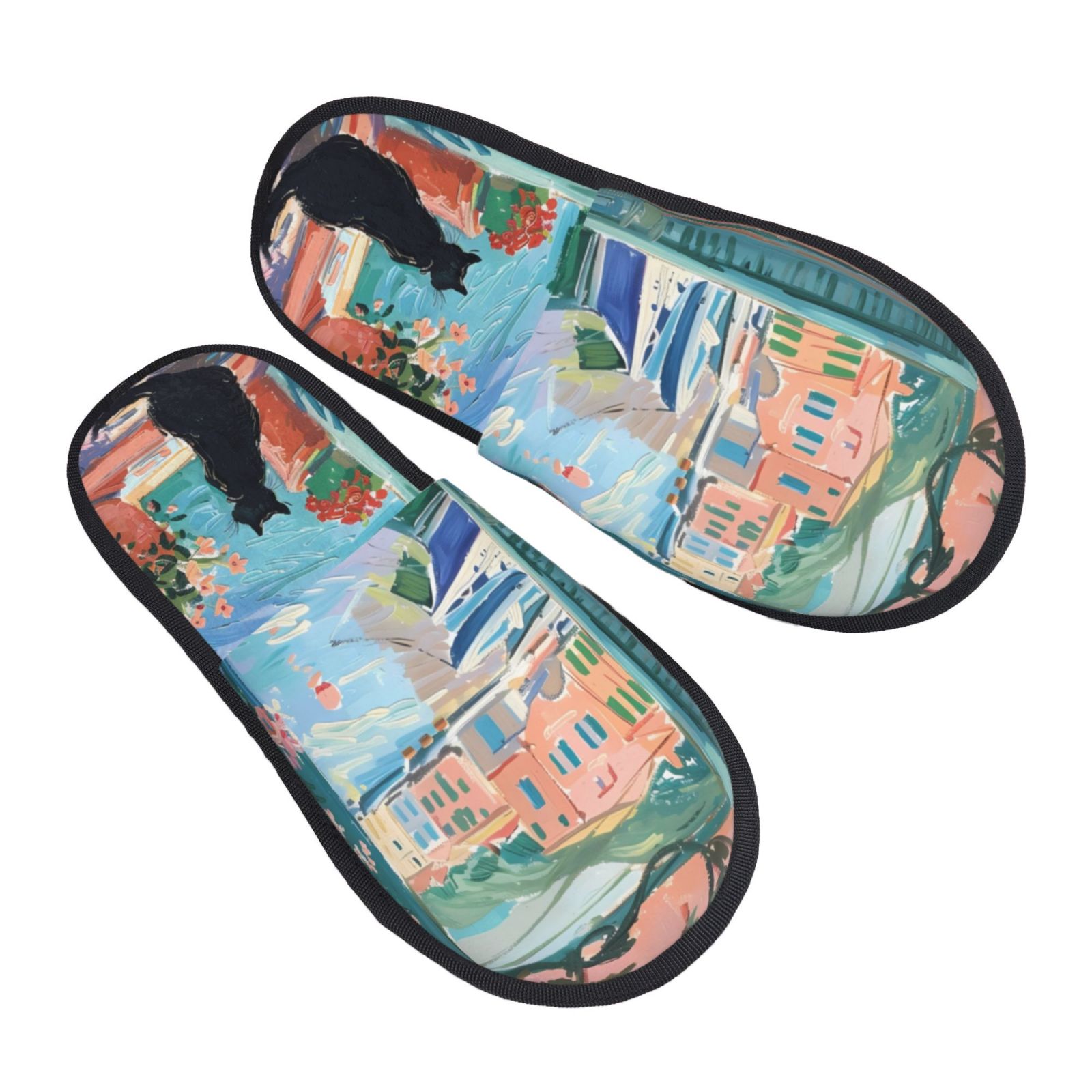 Bingfone Coastal Cat By The Window House Slippers for Women Men with ...