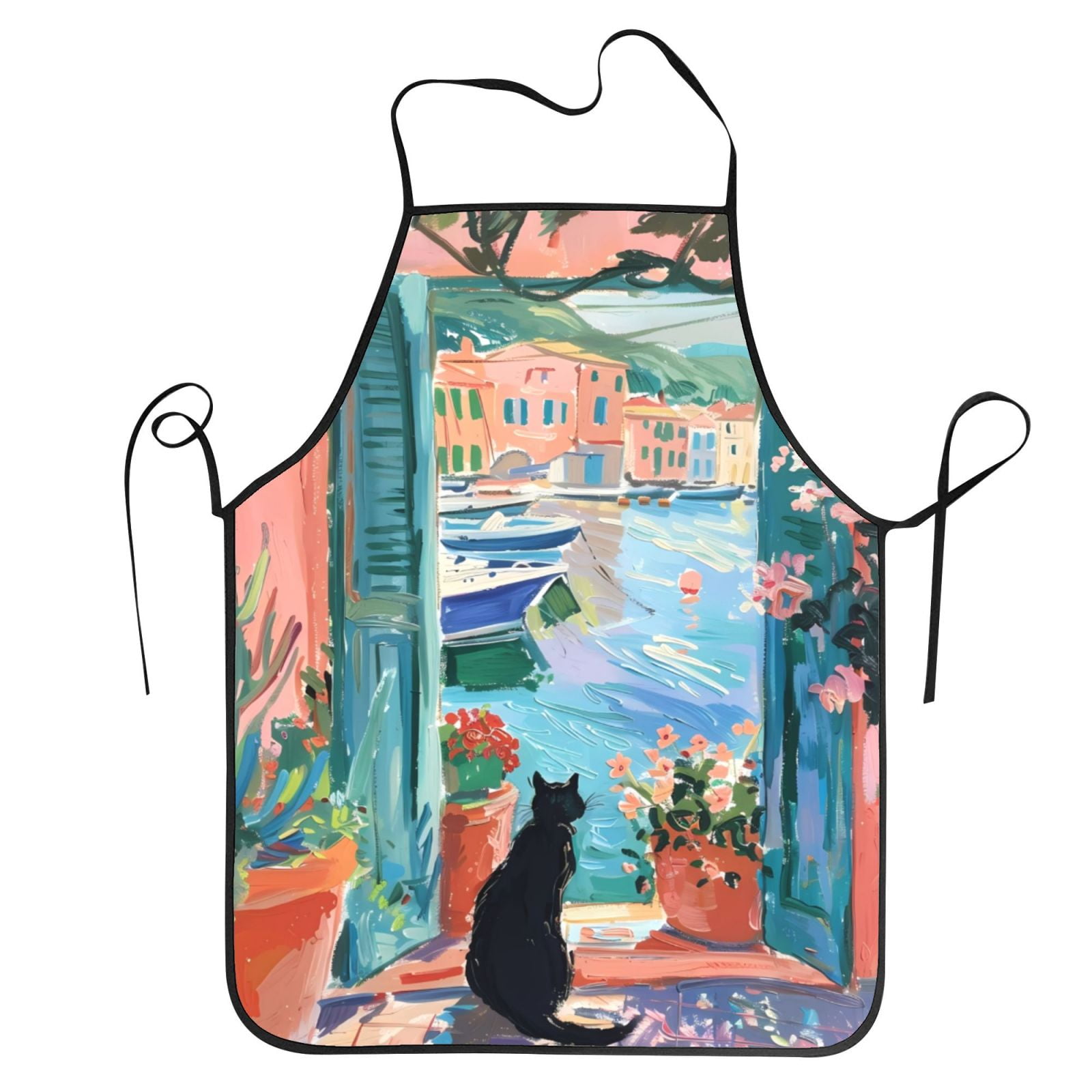 Bingfone Coastal Cat By The Window for Tie-up Apron, Unisex Waterproof ...