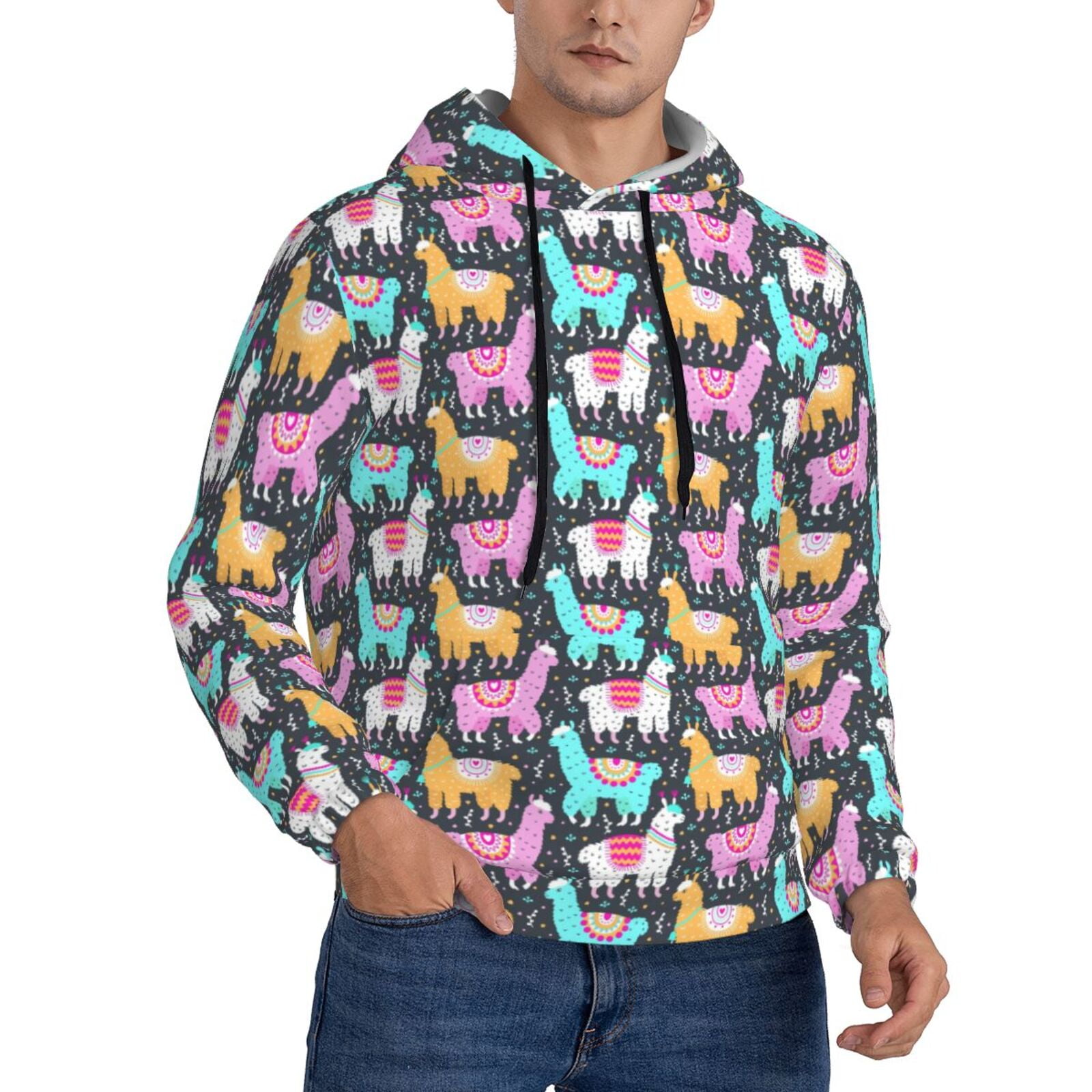 Bingfone Colorful Alpaca Men's Drawstring Hoodie Long Sleeve Pocket ...