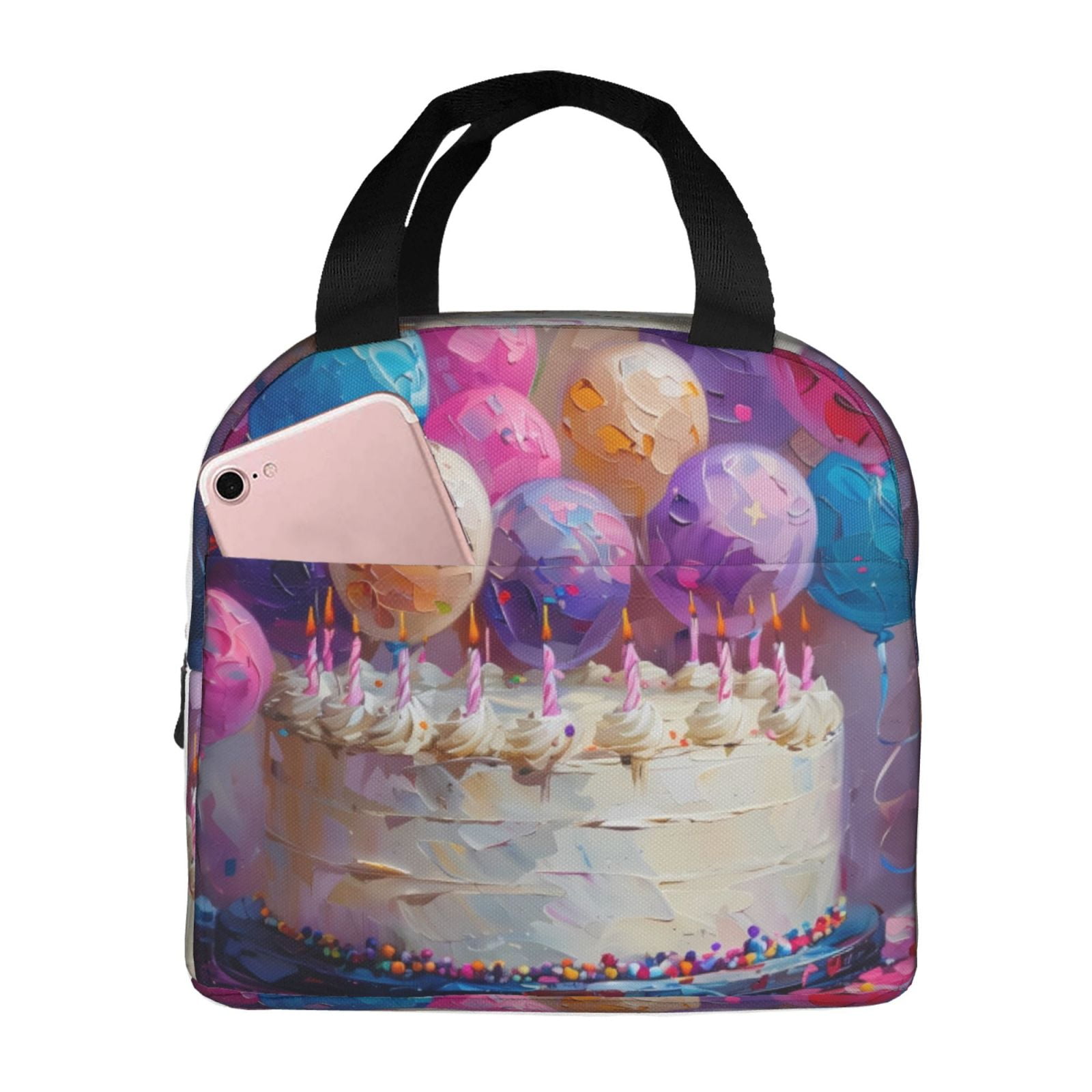 Bingfone Colorful Balloon Cake Celebration Print Lunch Bag Insulated ...