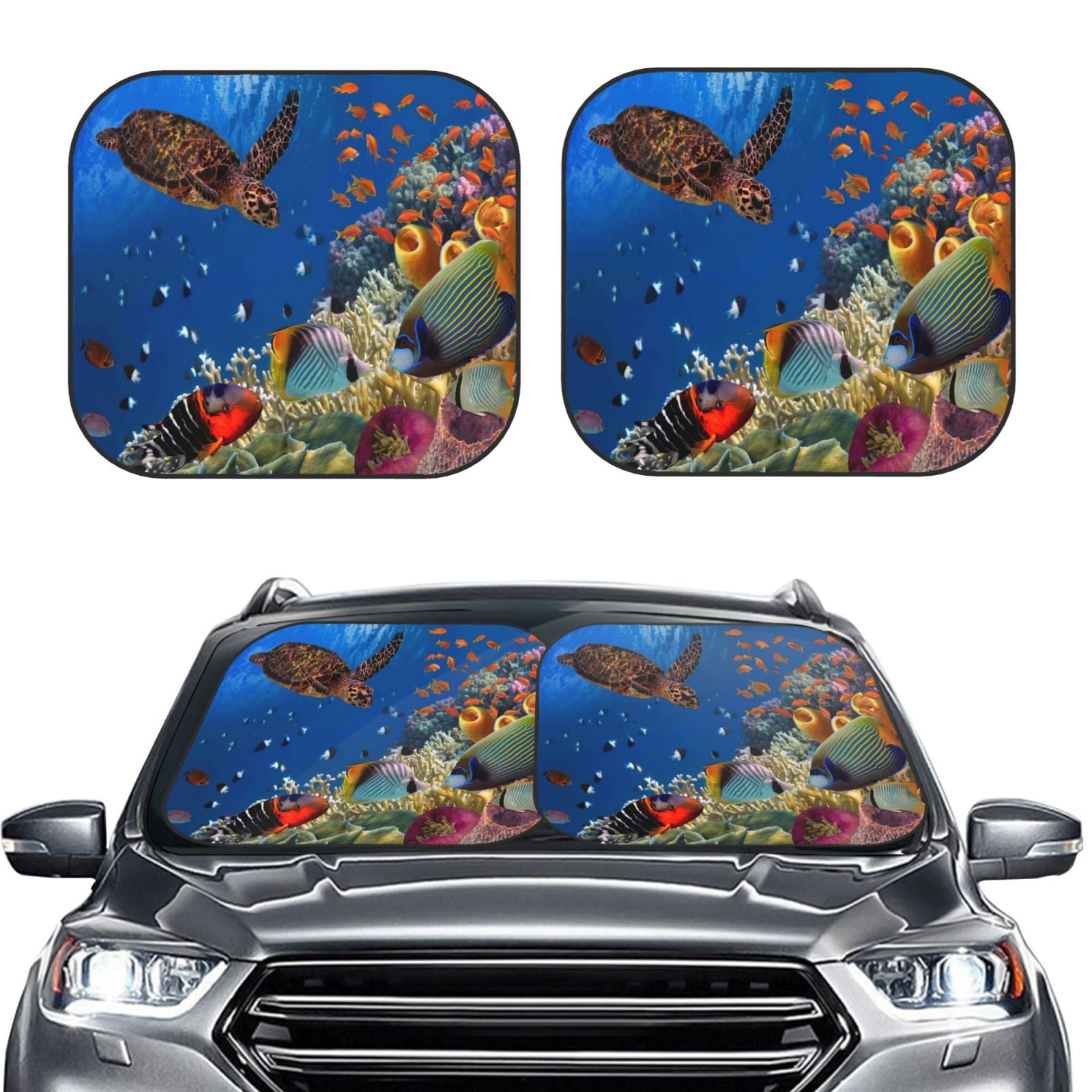 Bingfone Colorful Coral Reef Print 2-Piece Sun Shade Front Windshield ...