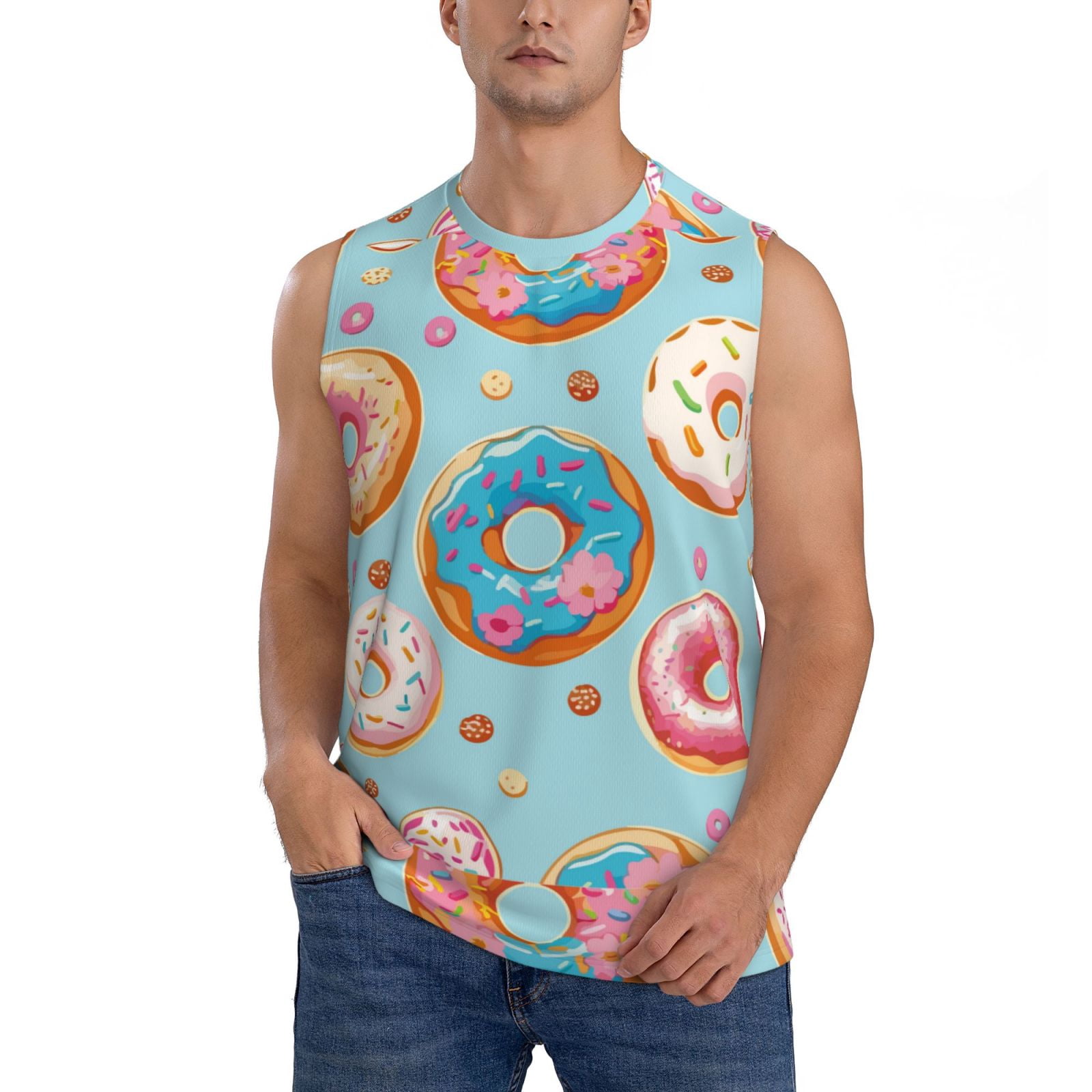 Bingfone Colorful Donut Pattern Men's Tank Tops Workout Sleeveless Tee ...