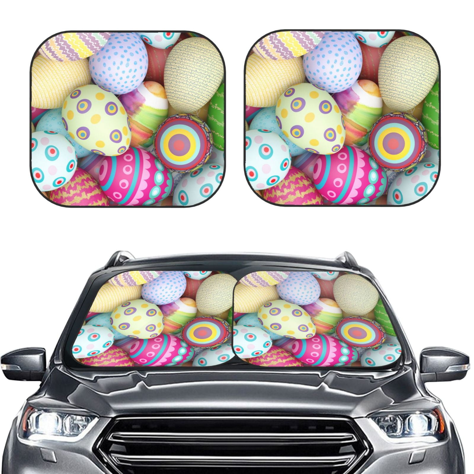 Bingfone Colorful Easter Eggs Windshield Sun Shade 2-Piece Foldable Car ...