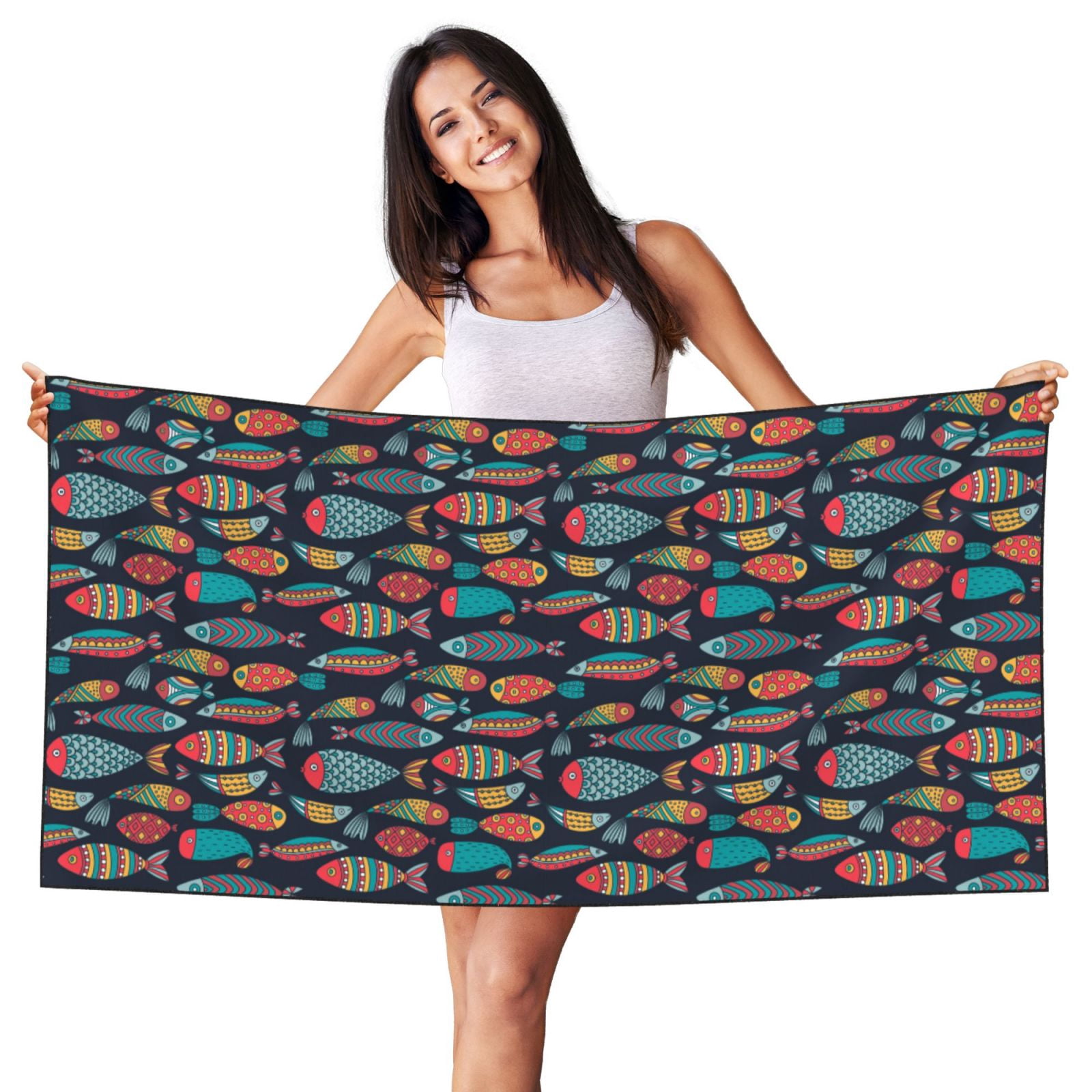 Bingfone Colorful Fish Oversized 27.7x55 Inches Beach Towel, Super ...
