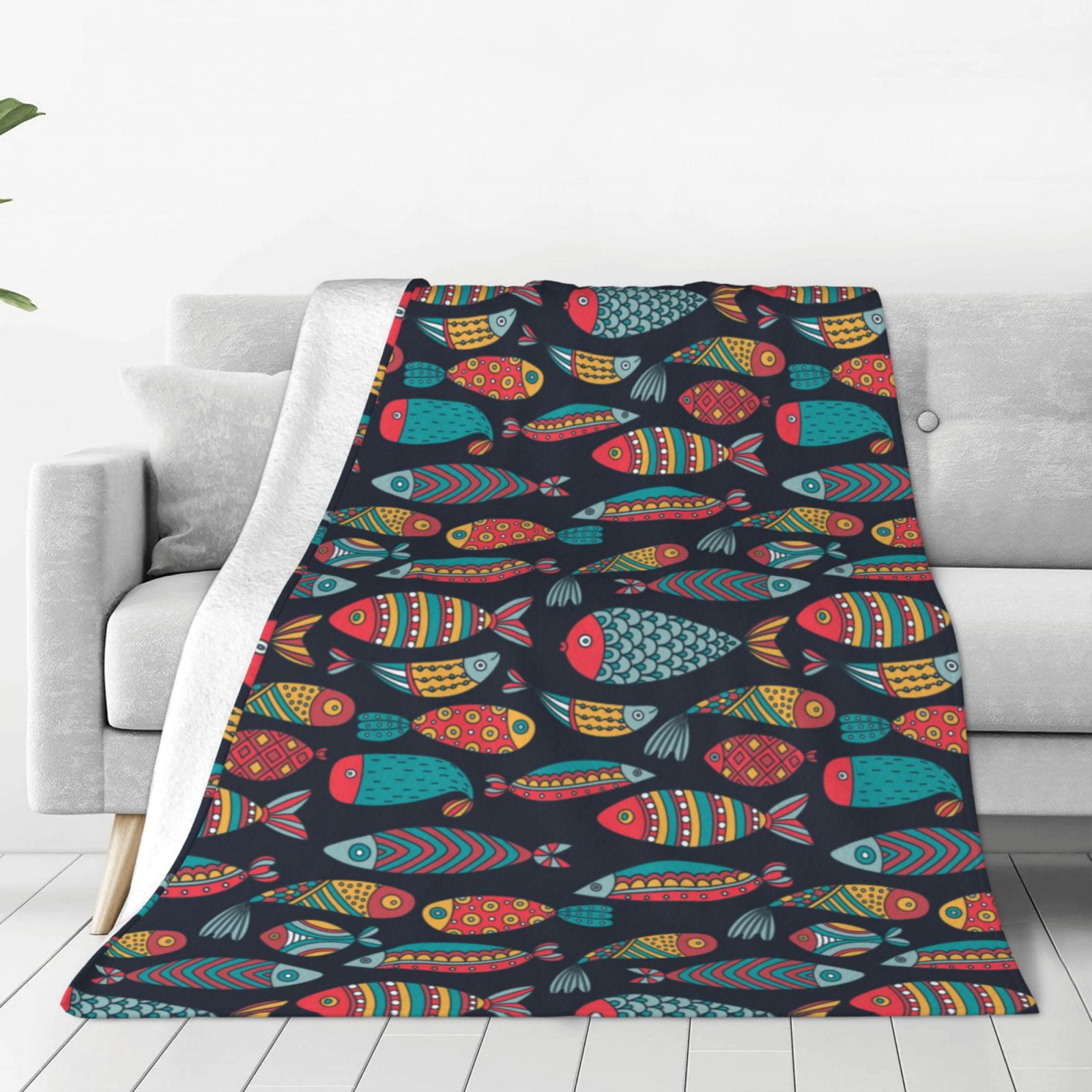 Bingfone Colorful Fish Print Flannel Fleece Blanket Throw Blanket for ...