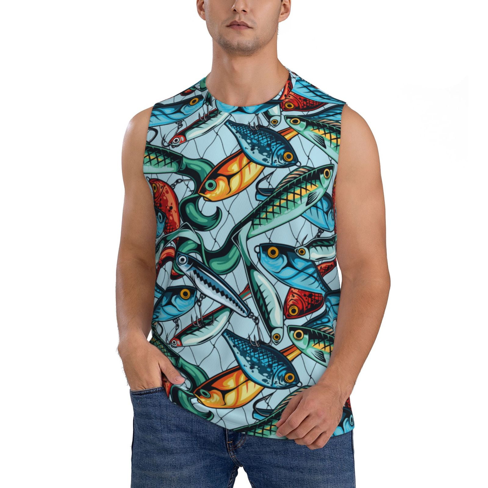 Bingfone Colorful Fishing Baits Pattern Men's Tank Tops Workout ...