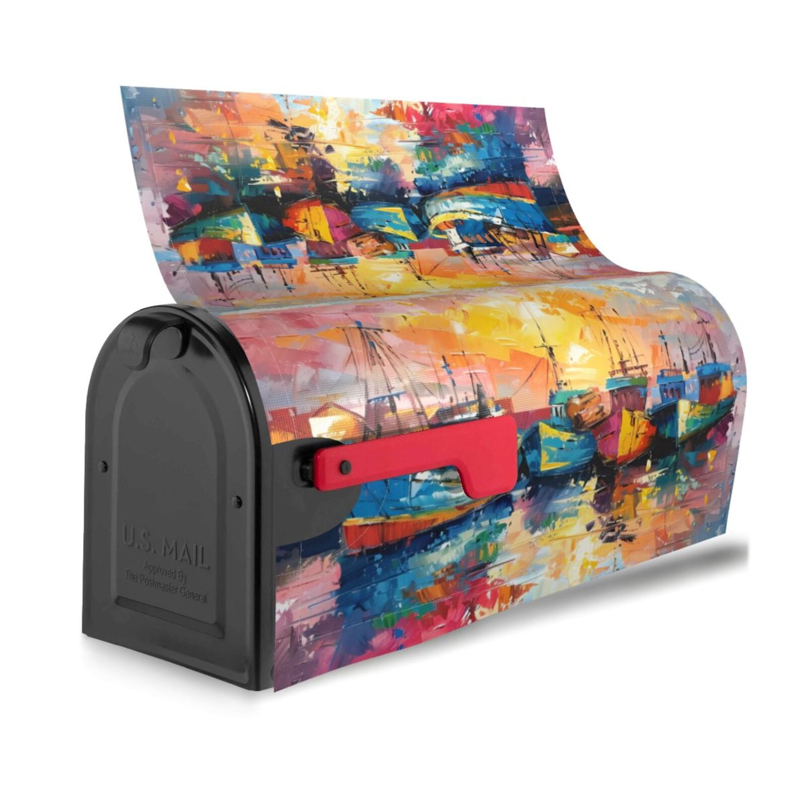 Bingfone Colorful Fishing Boats Magnetic Mailbox Cover Standard Size ...