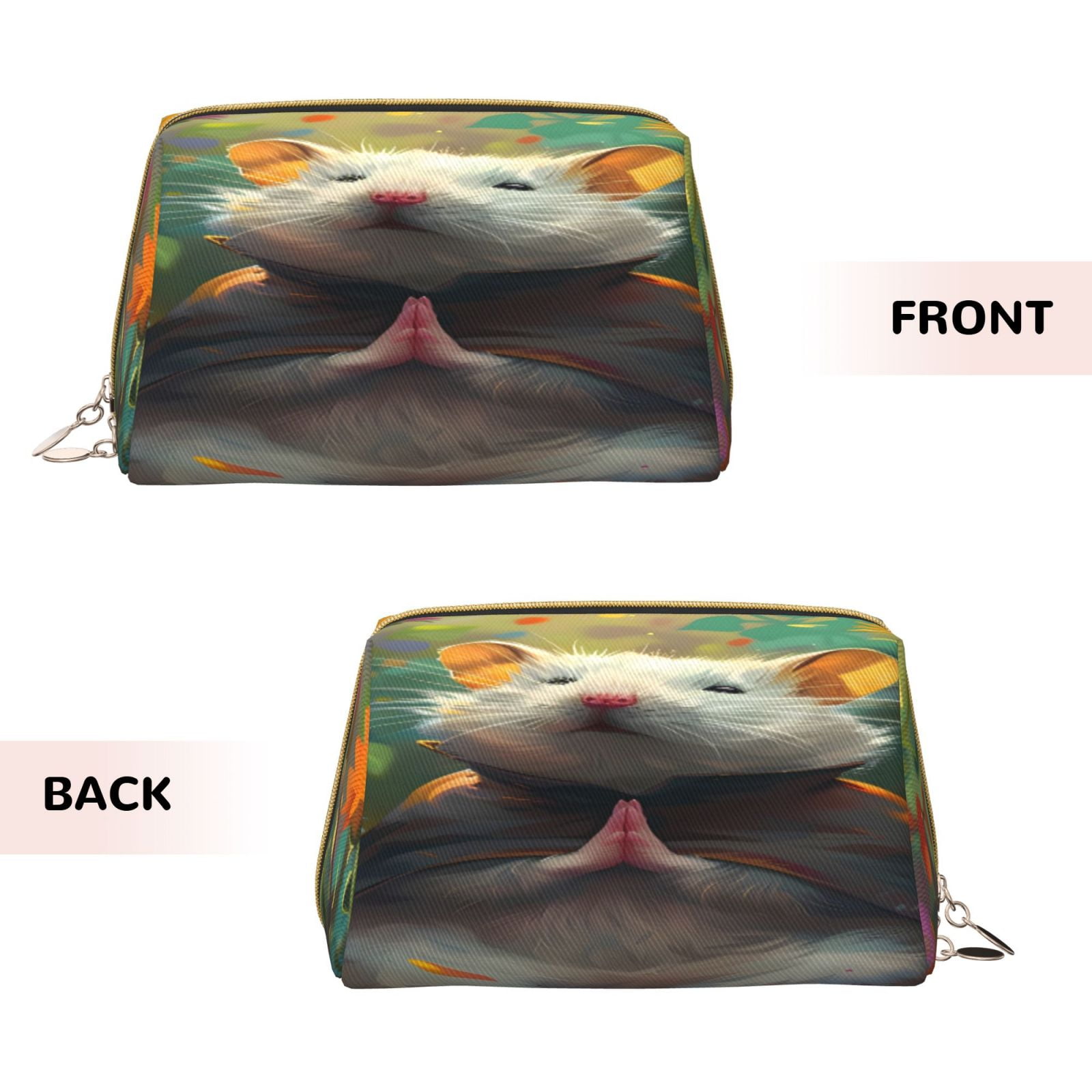 Bingfone Colorful Flower Meditating Hamster Print Leather Makeup Bag ...
