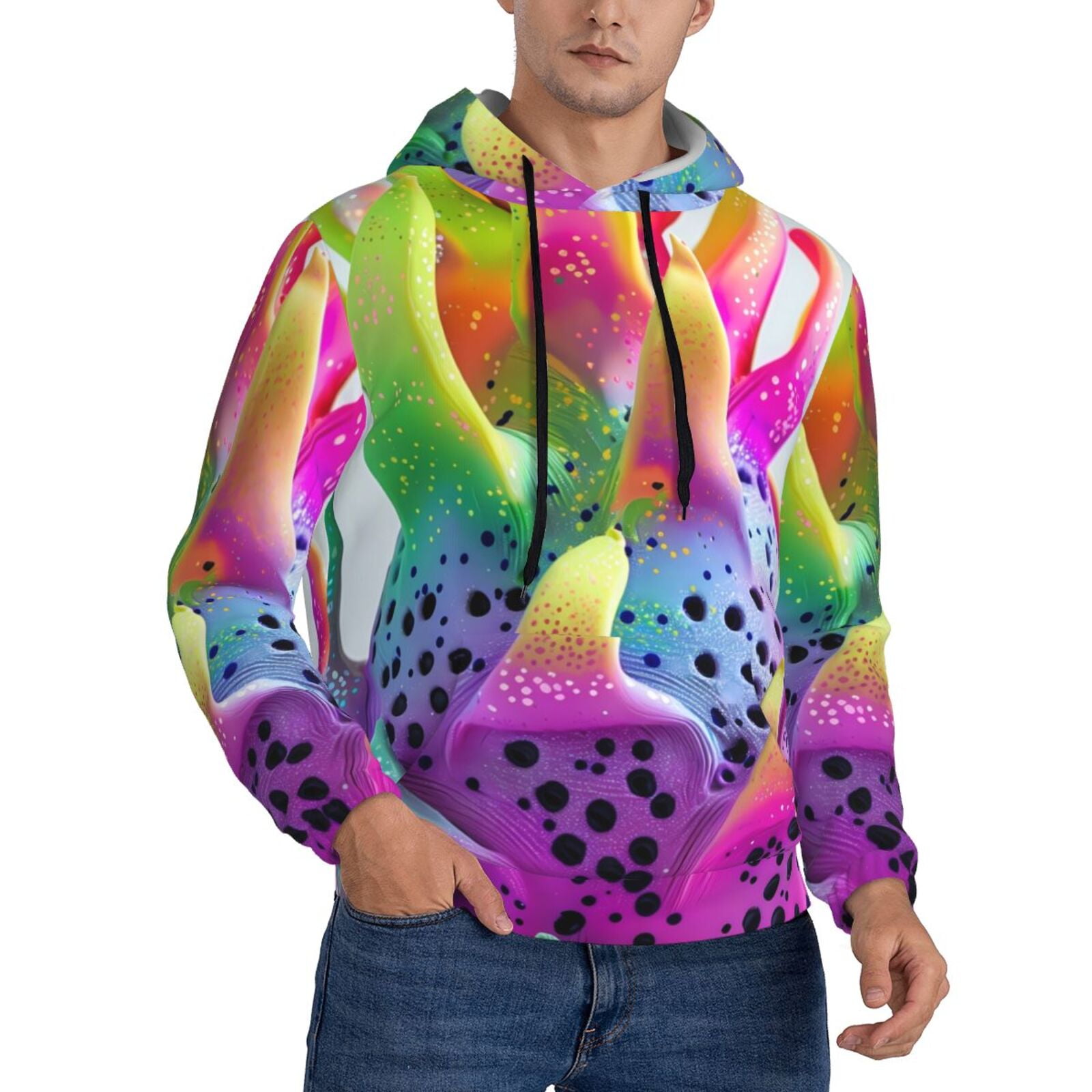 Bingfone Colorful Glitter Dagon Fruit Men's Drawstring Hoodie Long ...