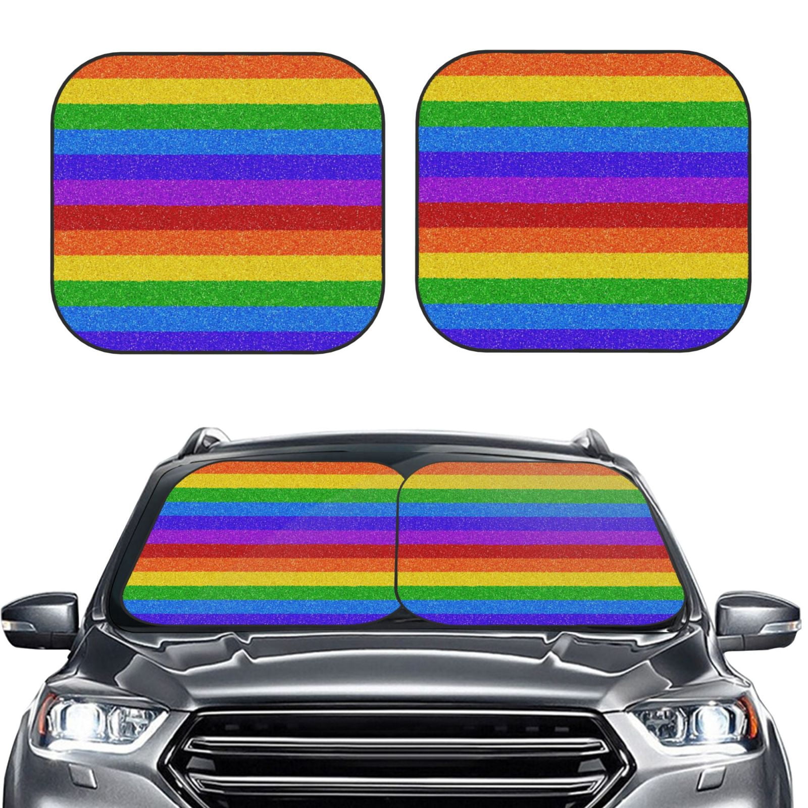 Bingfone Colorful Glitter Rainbow Windshield Sun Shade 2-Piece Foldable ...