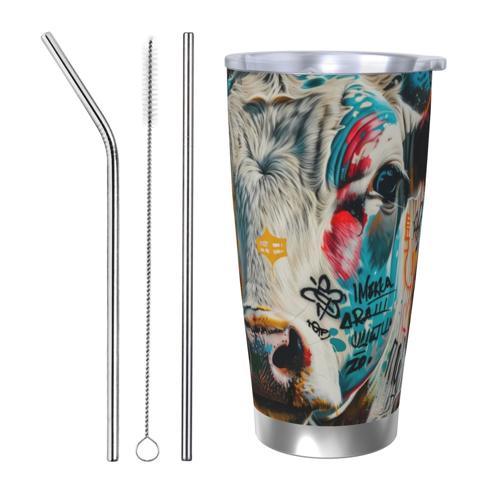 Bingfone Colorful Graffiti Cow for 20 Oz Stainless Steel Travel Mug ...