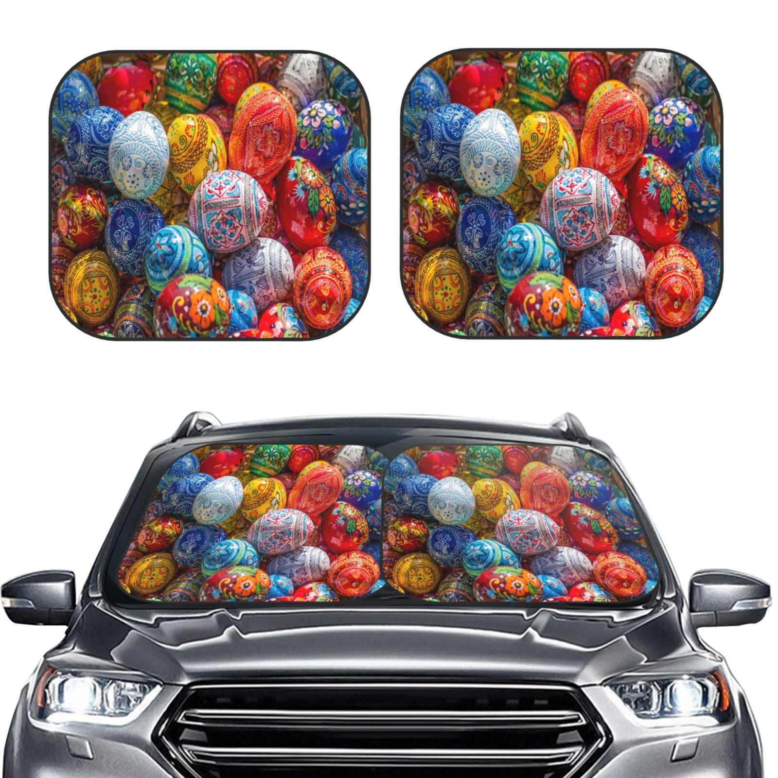 Bingfone Colorful Hand Painted Easter Eggs Print 2-Piece Sun Shade ...