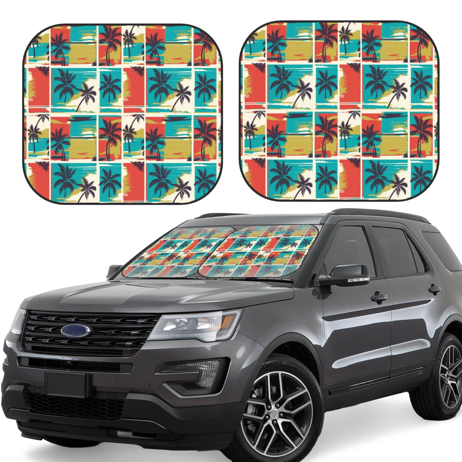 Bingfone Colorful Hawaii Palms Windshield Sun Shade 2-Piece Foldable ...