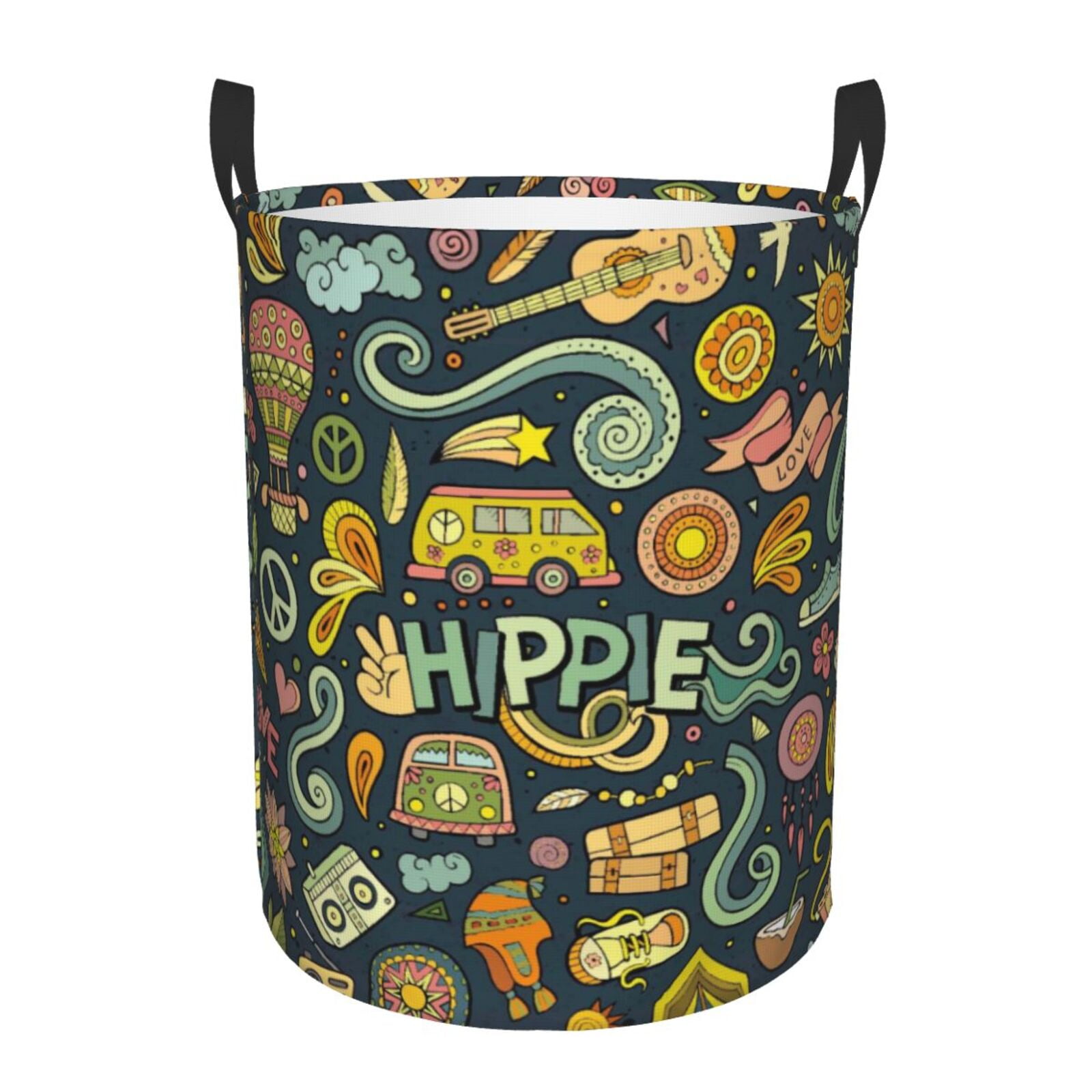 Bingfone Colorful Hippie Waterproof Foldable Laundry Hamper Bucket With ...