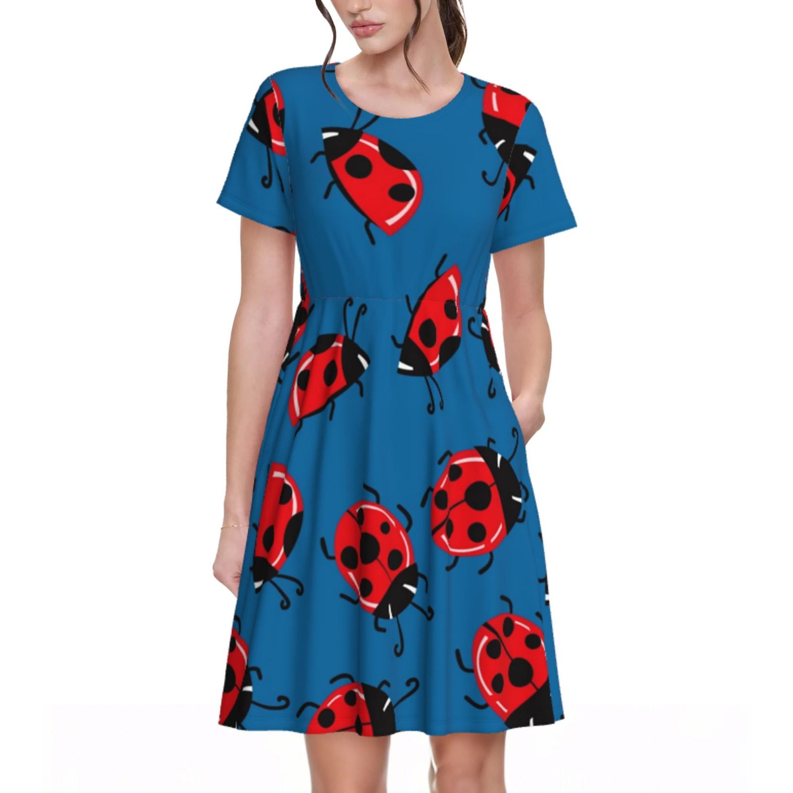 Bingfone Colorful Ladybird Print Women’s Short Sleeve Dress ...