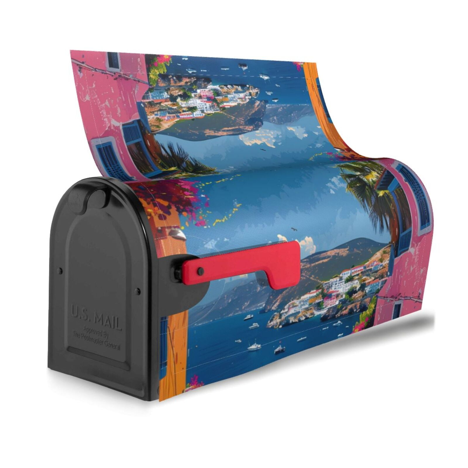 Bingfone Colorful Mediterranean Village Magnetic Mailbox Cover Standard ...