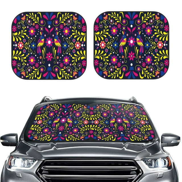 Bingfone Colorful Mexican Windshield Sun Shade 2-Piece Foldable Car ...
