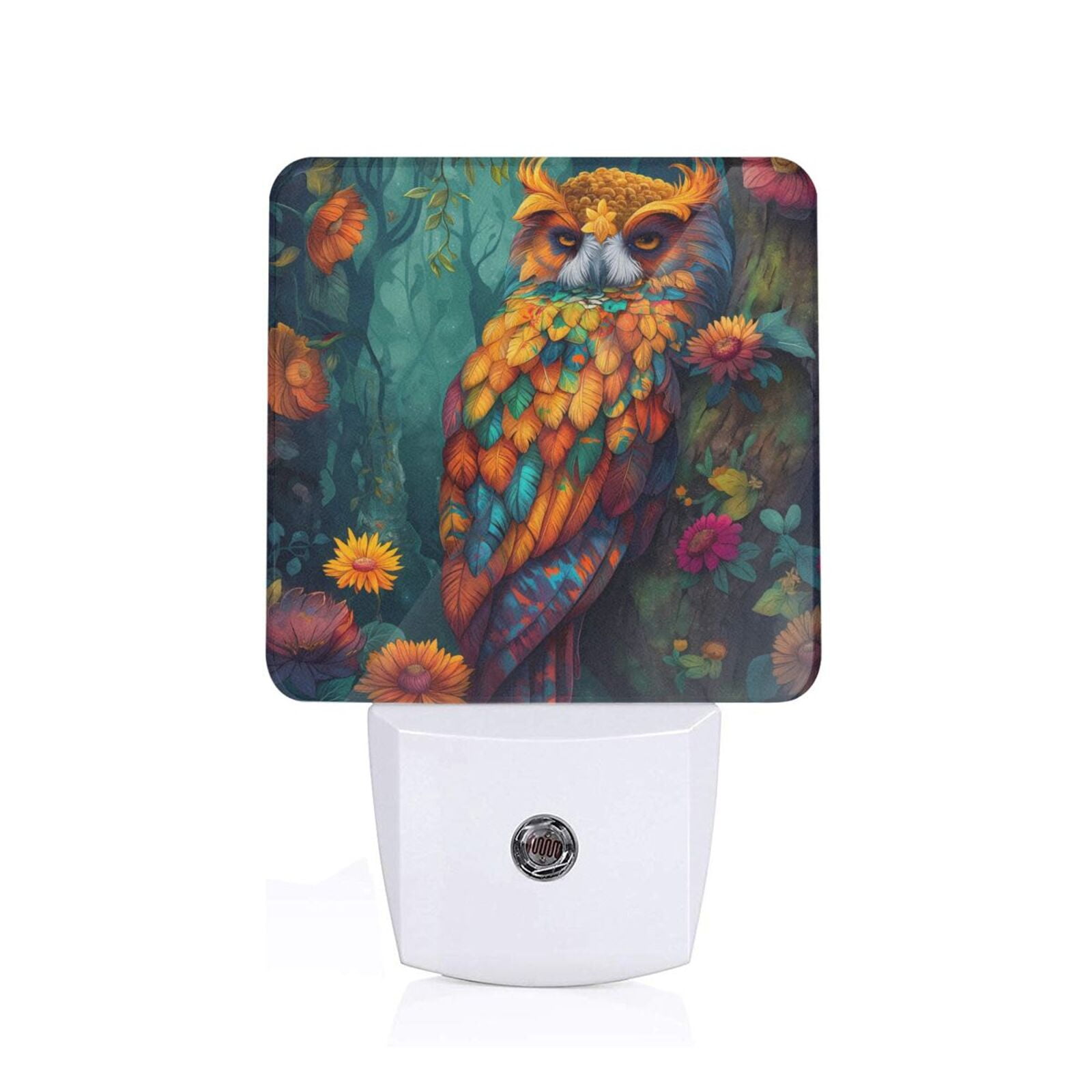 Bingfone Colorful Owl Forest Print Night Lights Plug into Wall,Dusk to ...