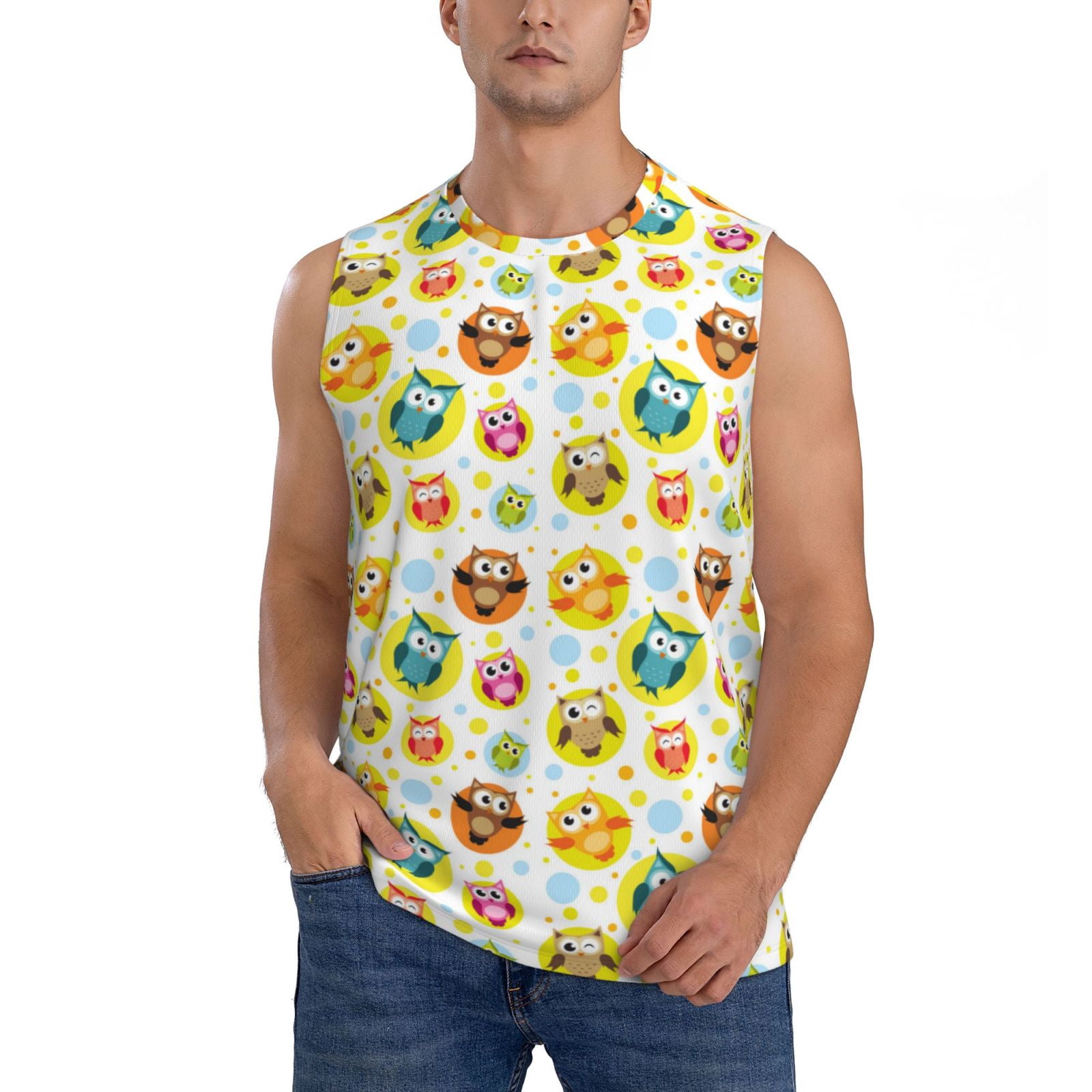 Bingfone Colorful Owls 1 Pattern Men's Tank Tops Workout Sleeveless Tee ...