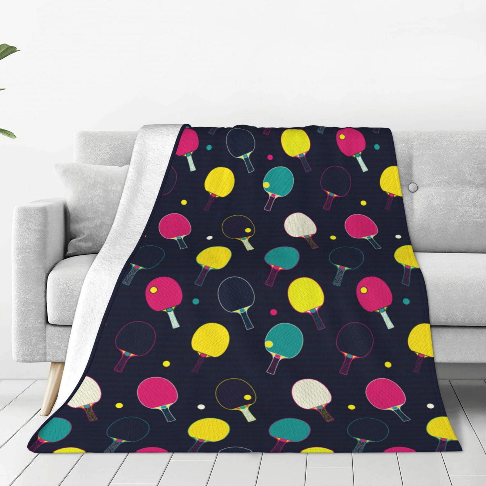 Bingfone Colorful Ping Pong Rackets Print Flannel Fleece Blanket Throw ...