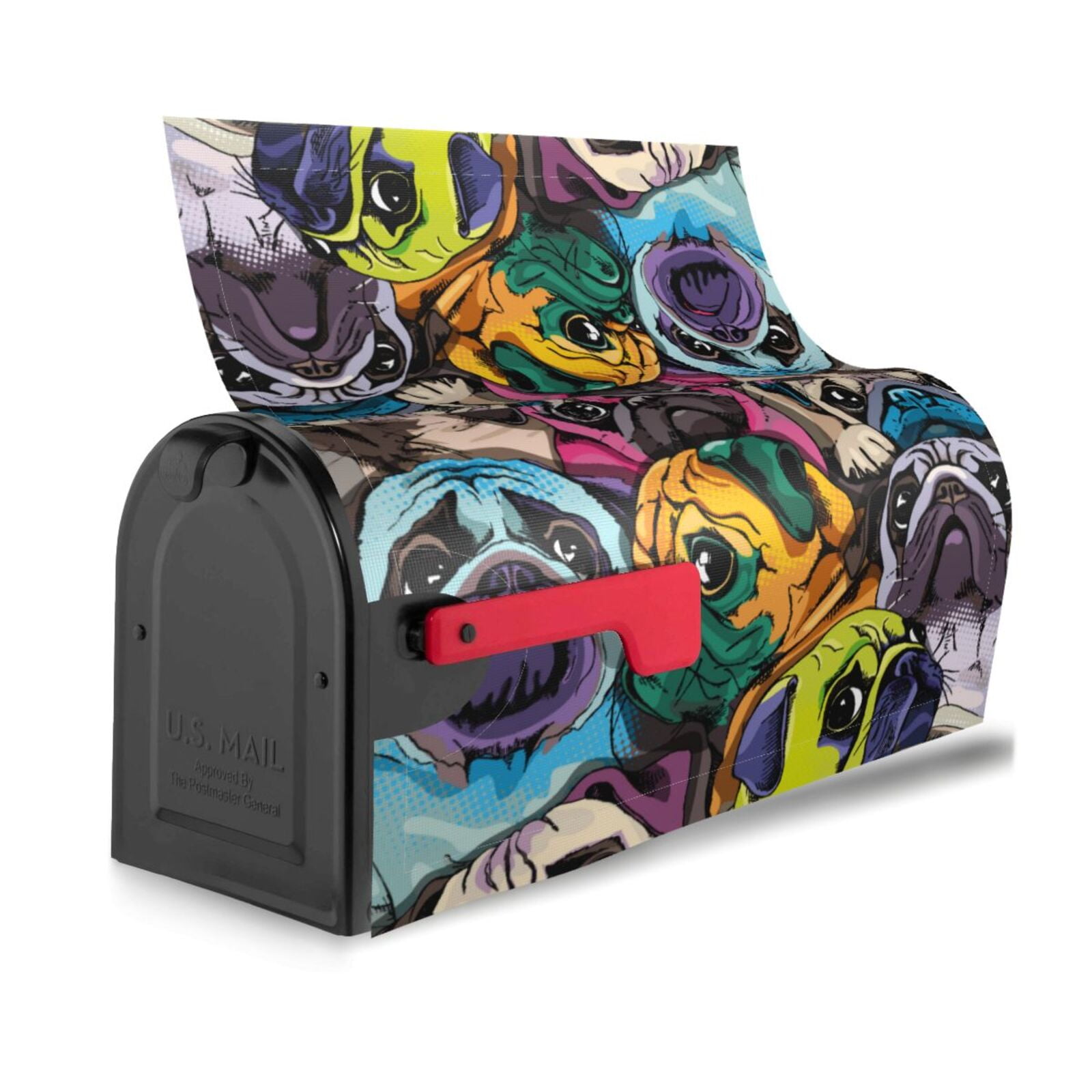 Bingfone Colorful Pug Magnetic Mailbox Cover Standard Size for Garden ...