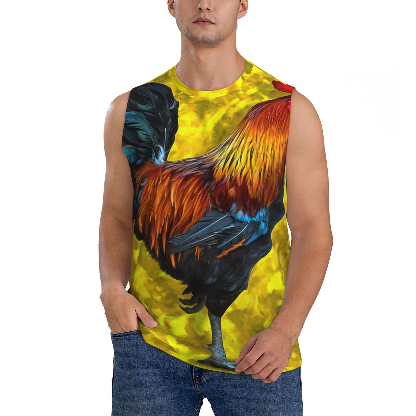 Bingfone Colorful Rooster Pattern Men's Tank Tops Workout Sleeveless ...