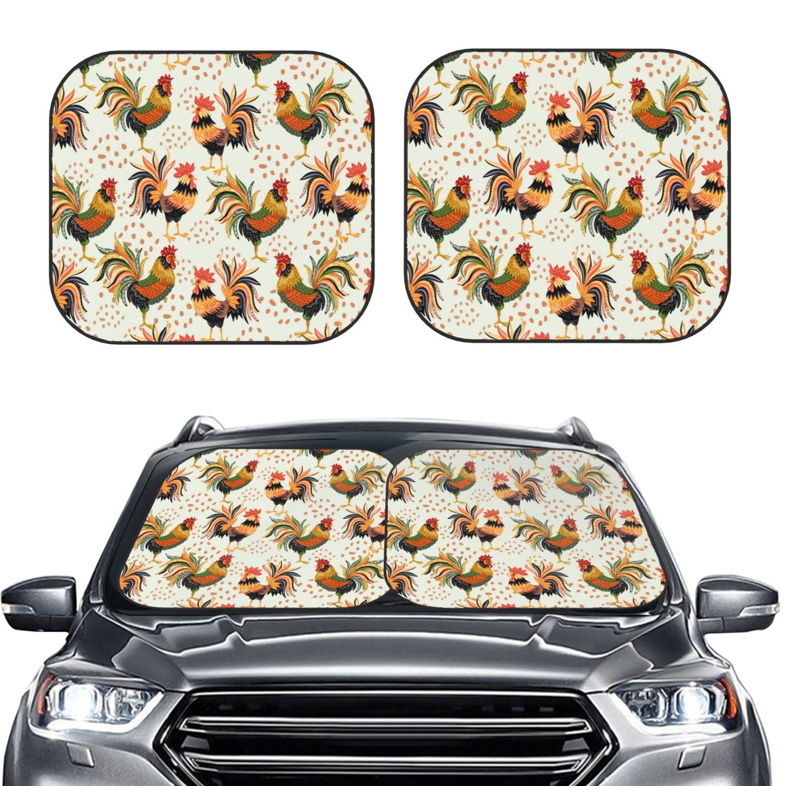 Bingfone Colorful Roosters Windshield Sun Shade 2-Piece Foldable Car ...