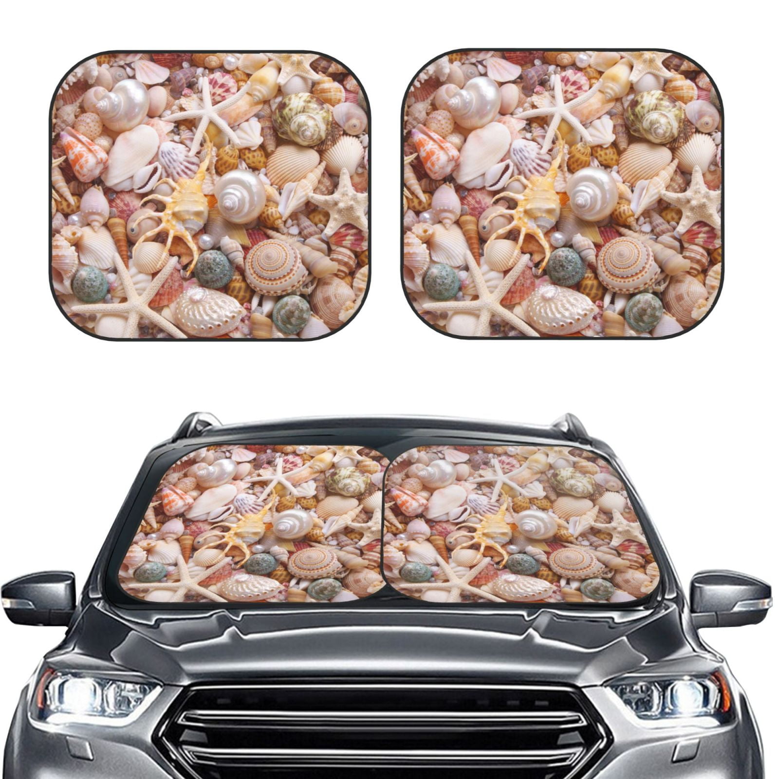 Bingfone Colorful Seashells Windshield Sun Shade 2-Piece Foldable Car ...