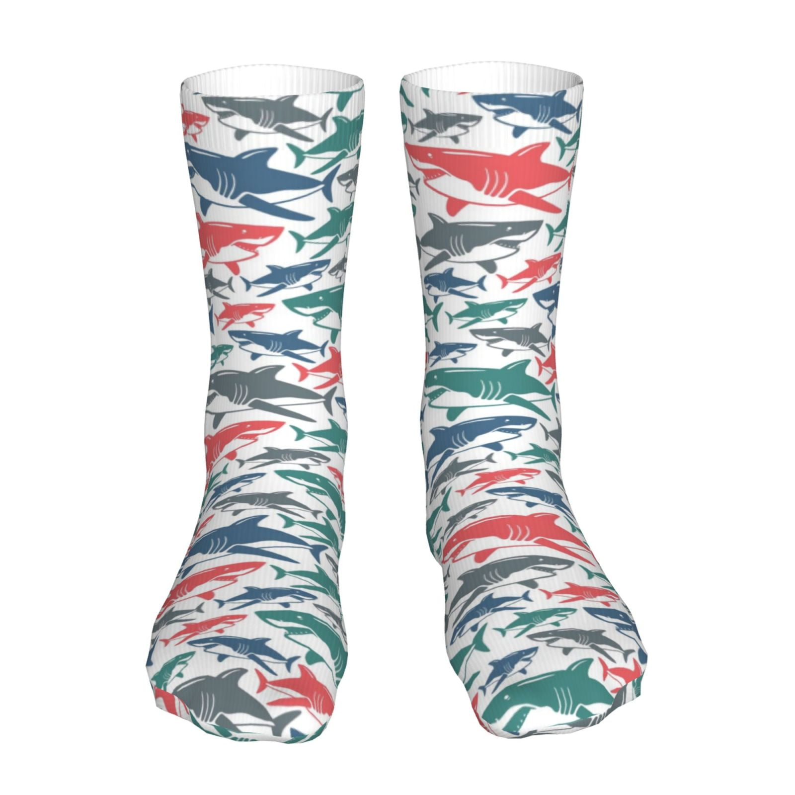 Bingfone Colorful Shark Prirnt Women's Men's Fun Pattern and Solid Crew ...