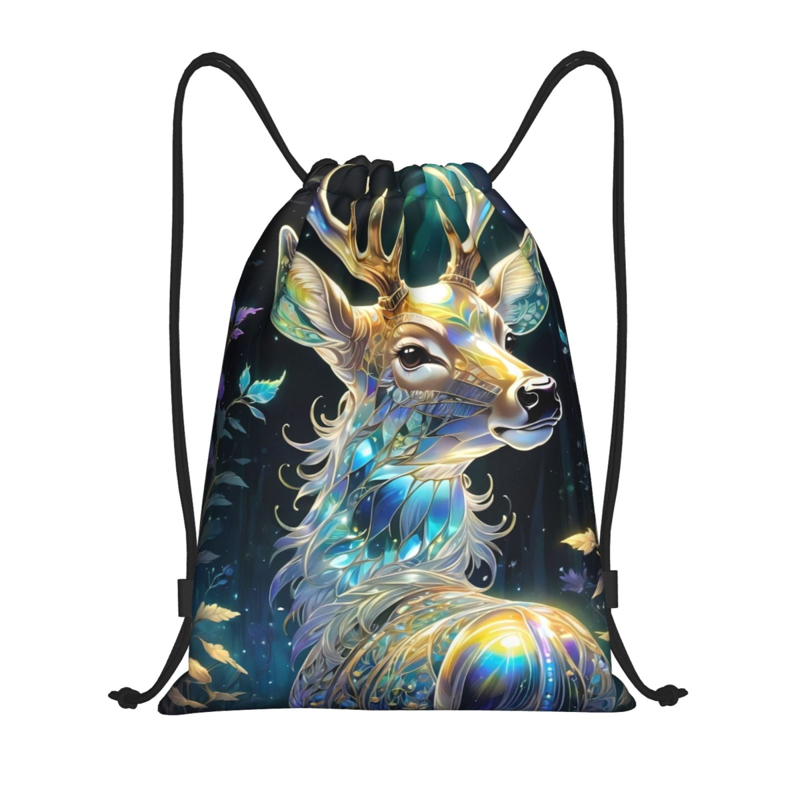 Bingfone Colorful Stained Glass Deer Drawstrings Backpacks Bags for Men ...
