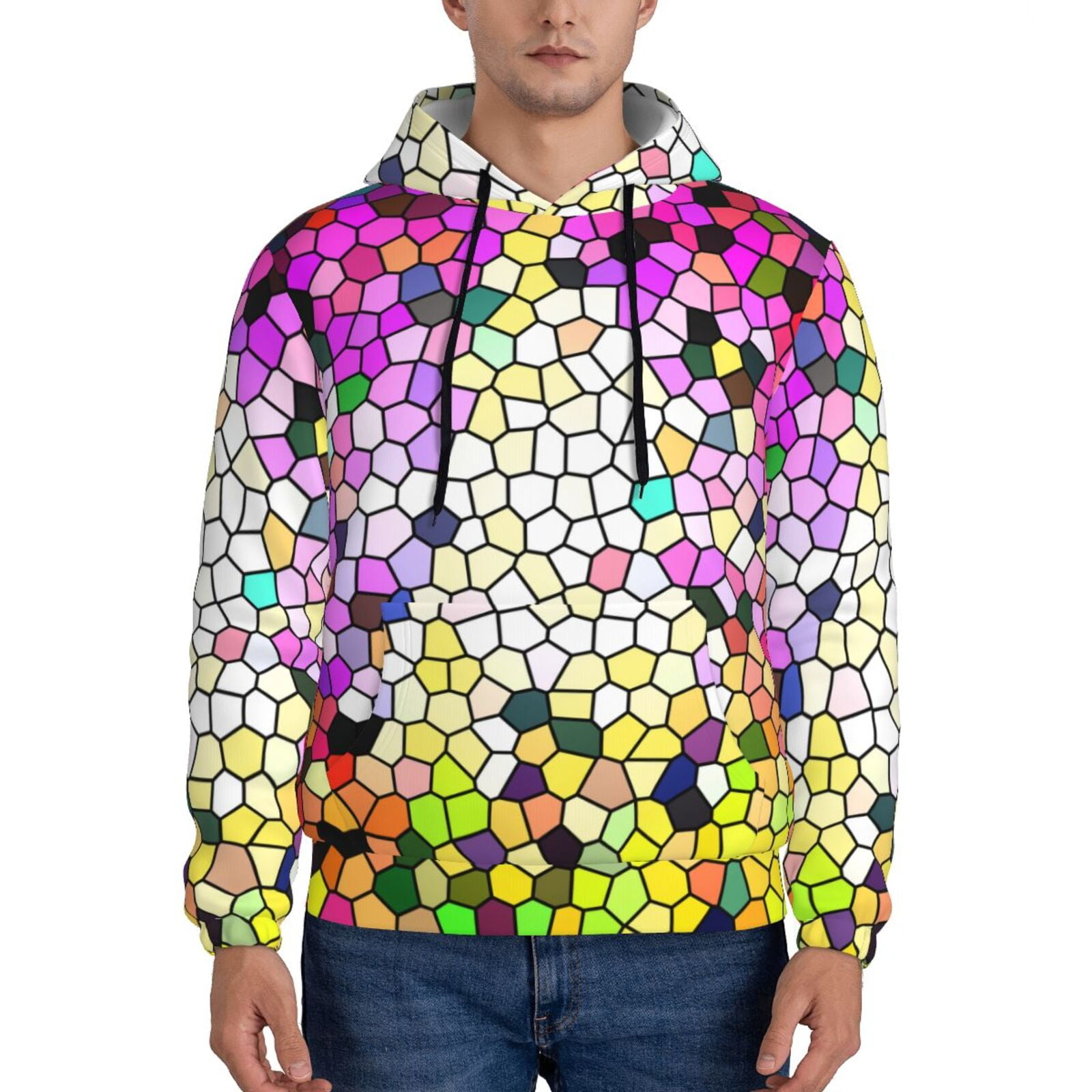 Bingfone Colorful Tie Dye Stained Glass 3 Men'S Drawstring Hoodie Long ...