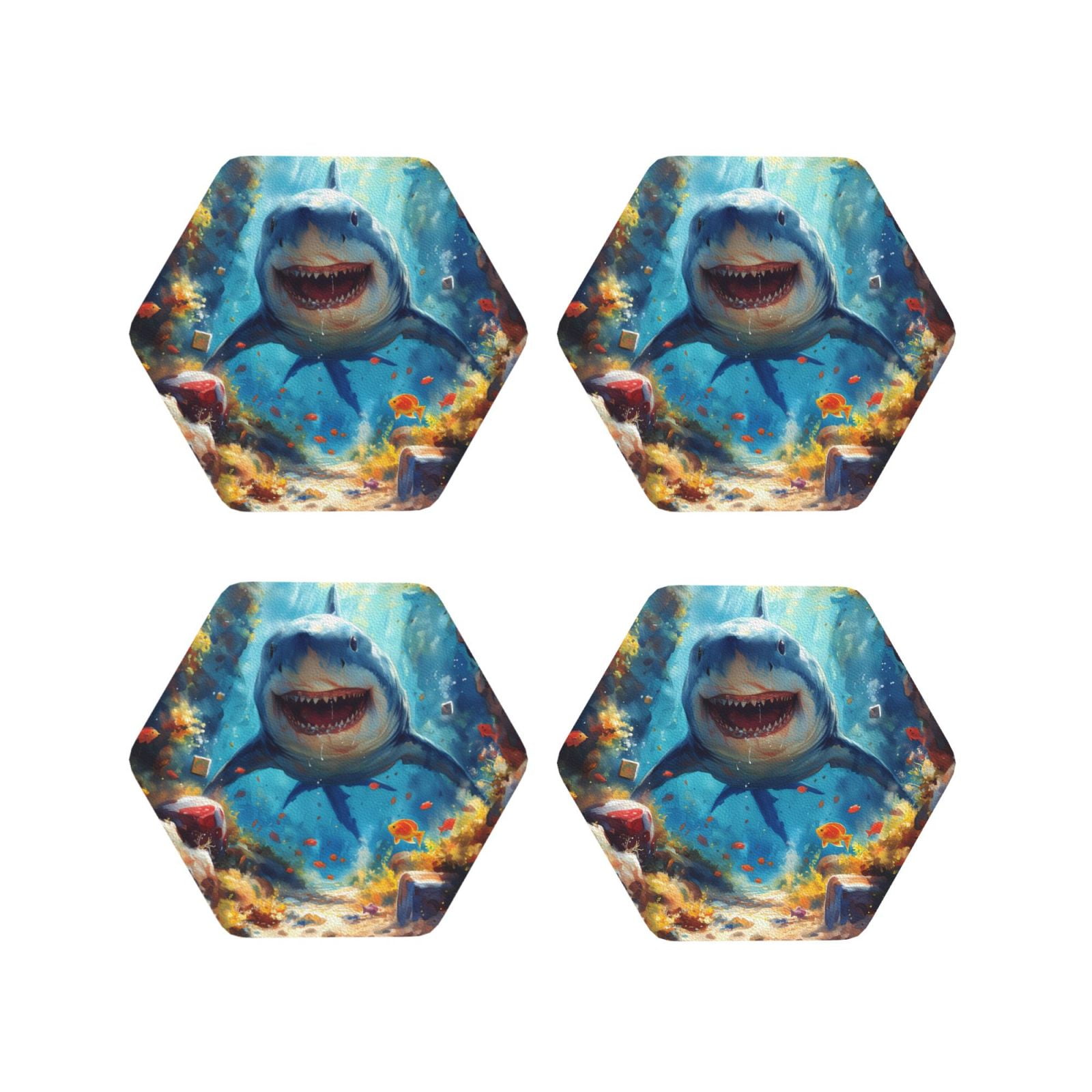 Bingfone Colorful Underwater Shark Personalized Coaster Set 4 for ...