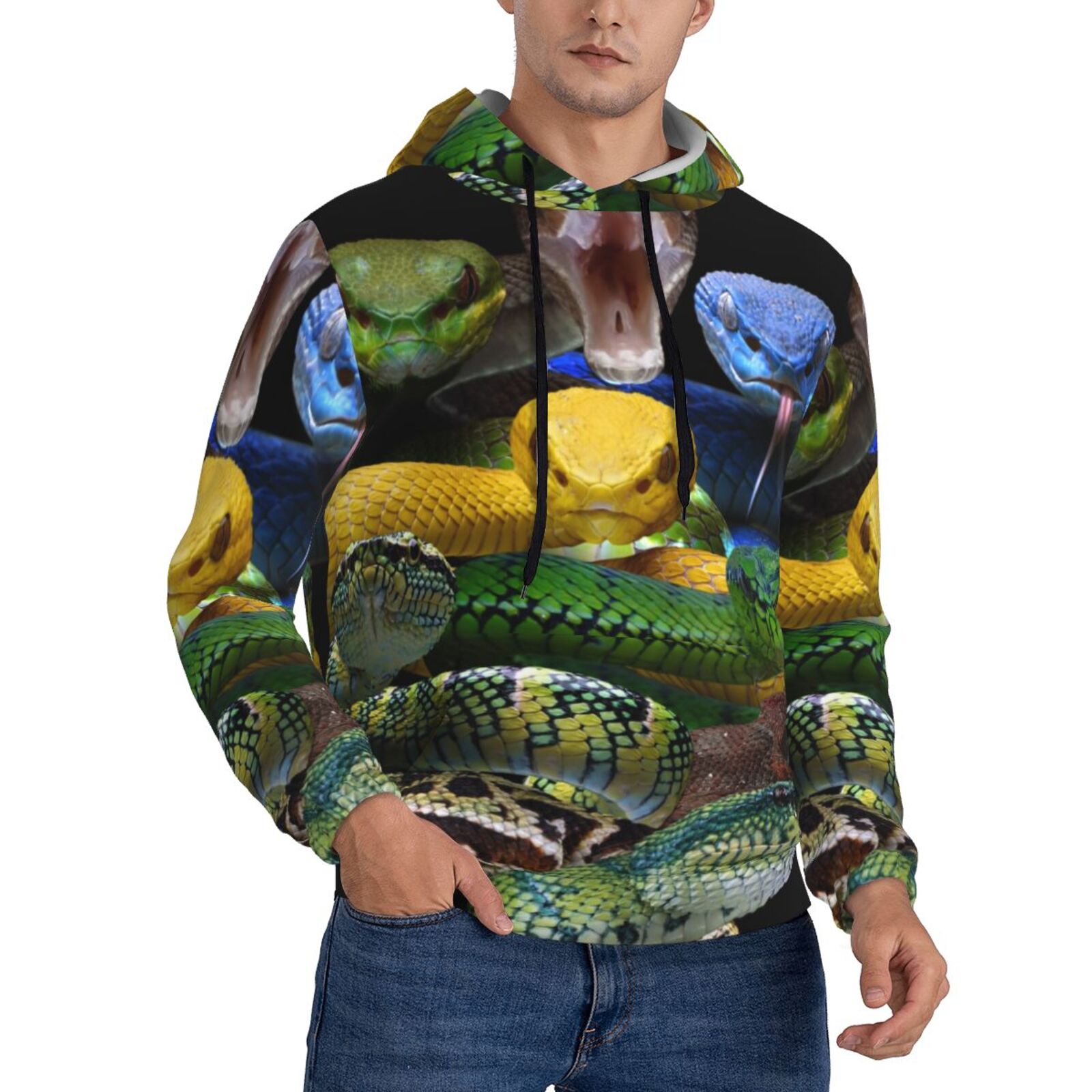 Bingfone Colorful Viper Snake Men's Drawstring Hoodie Long Sleeve ...