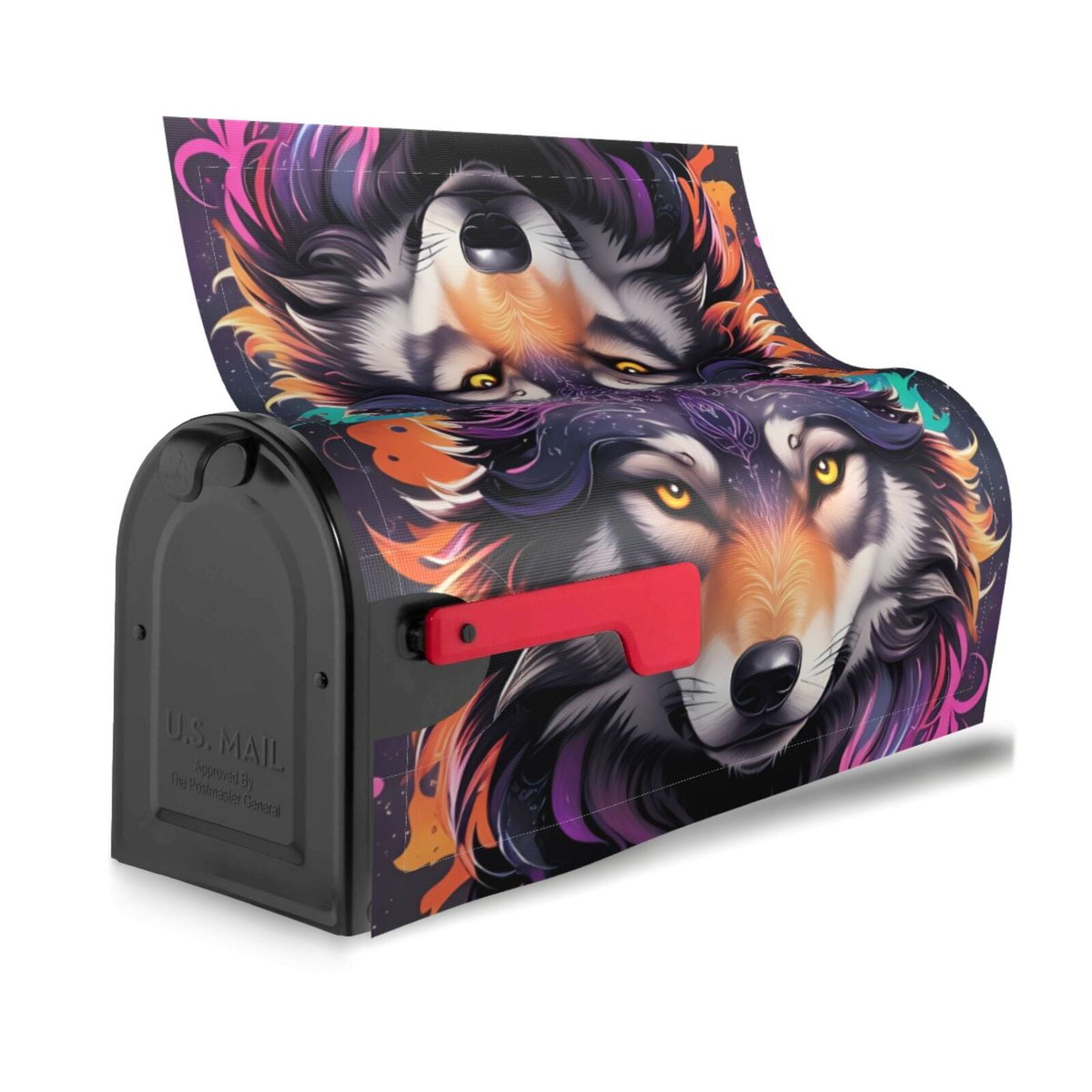 Bingfone Colorful Wolf Head A Magnetic Mailbox Cover Standard Size for Garden Yard Outdoor ...