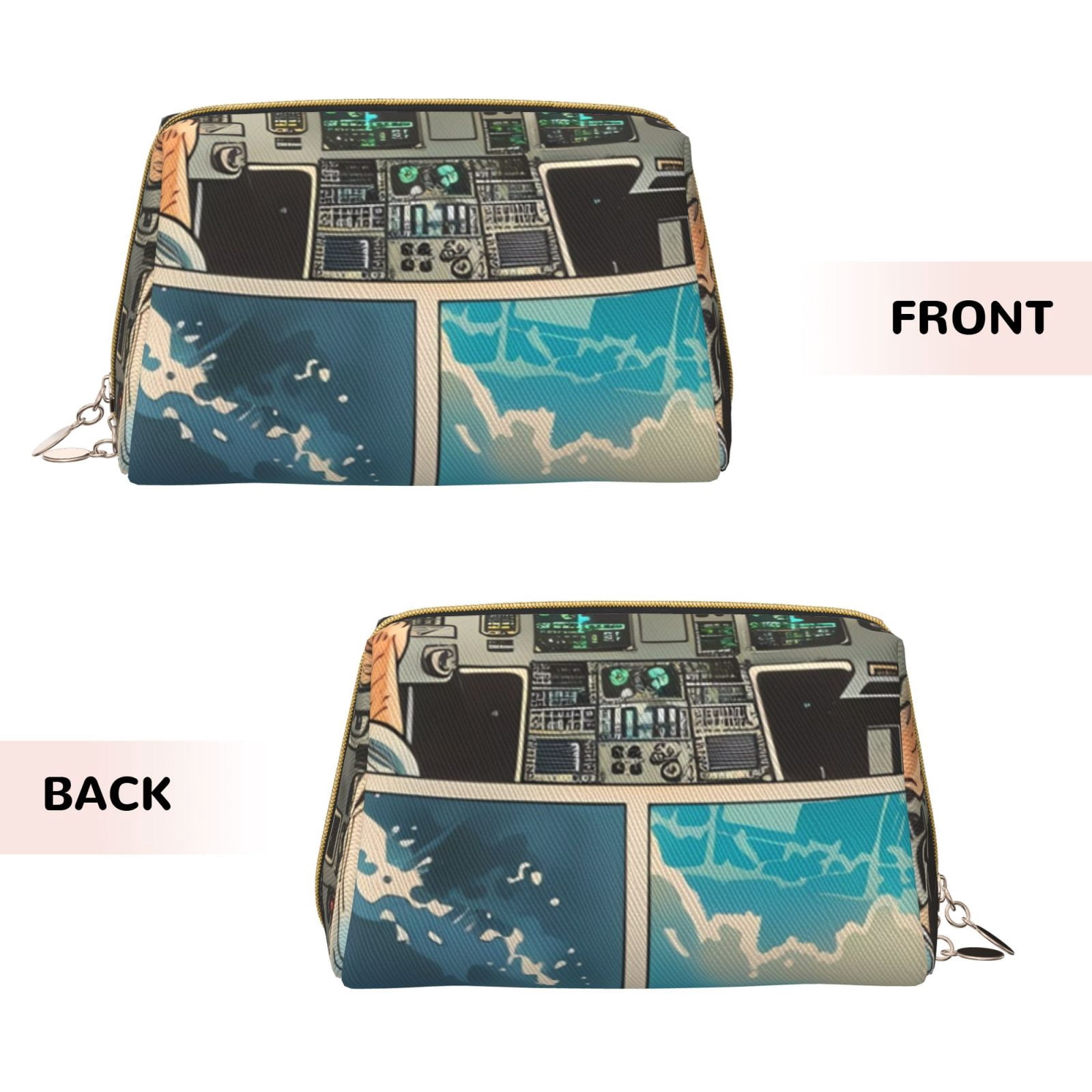 Bingfone Comic Airplane Cockpit Illustration Print Leather Makeup Bag ...