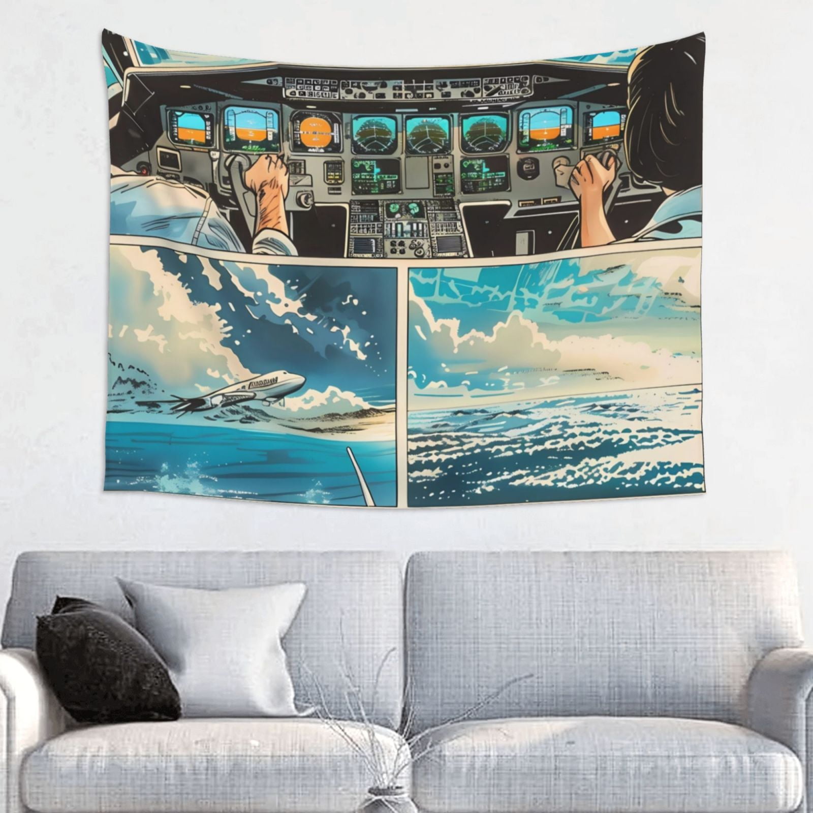 Bingfone Comic Airplane Cockpit Illustration Tapestry Wall Hanging ...
