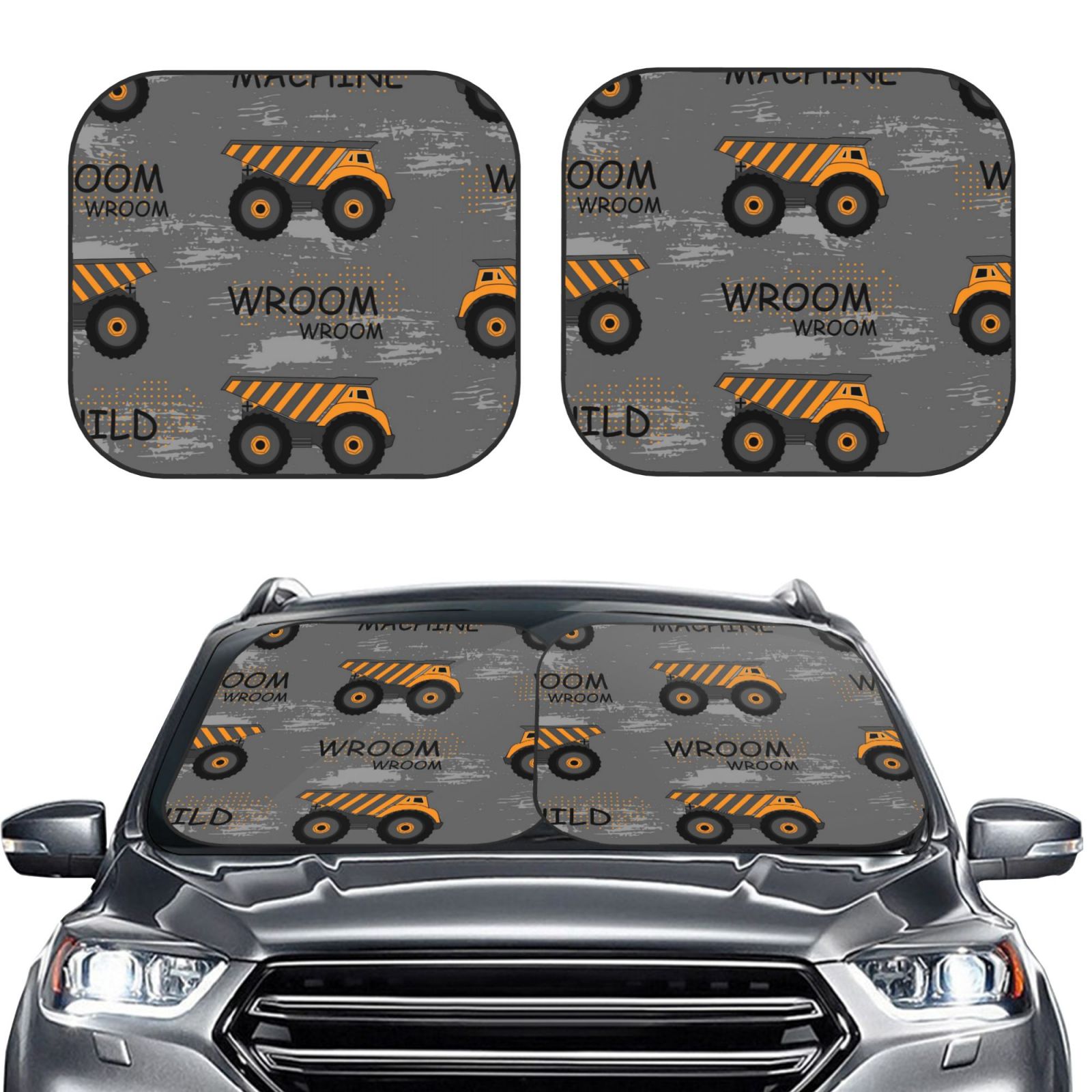 Bingfone Construction Machines Print 2-Piece Sun Shade Front Windshield ...